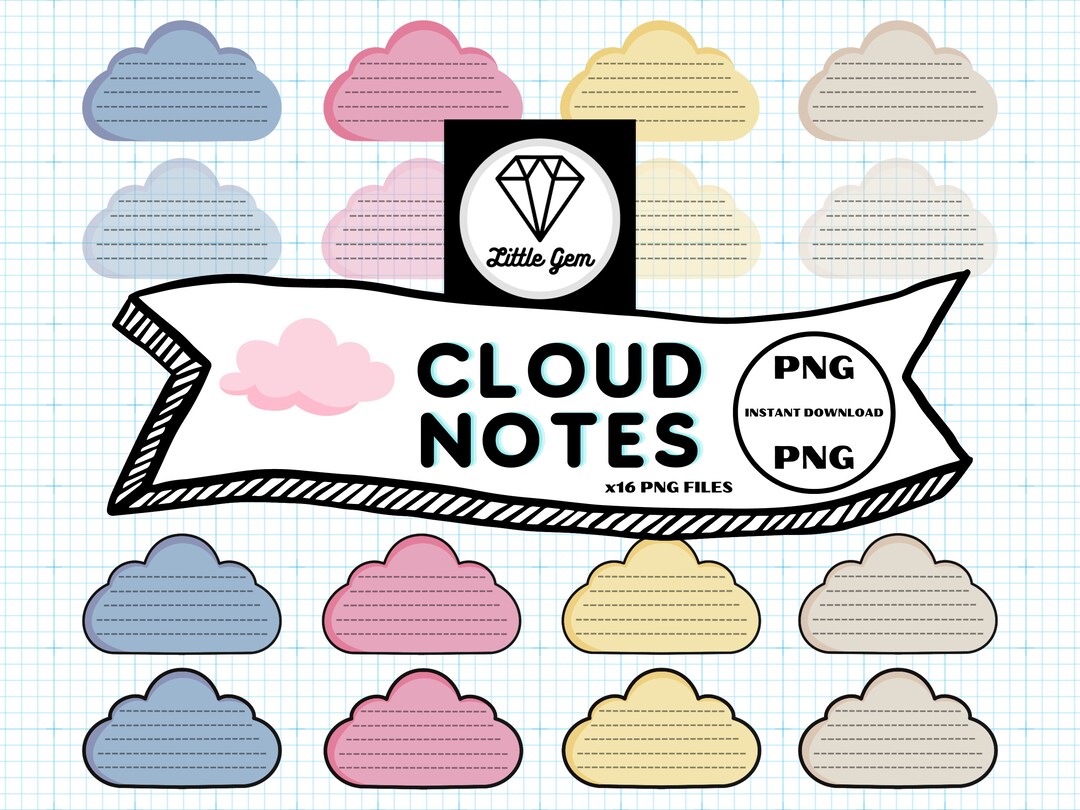 Digital Journal and Planner Cloud Note Clipart - X16 PNG Bundle - Cloud ...