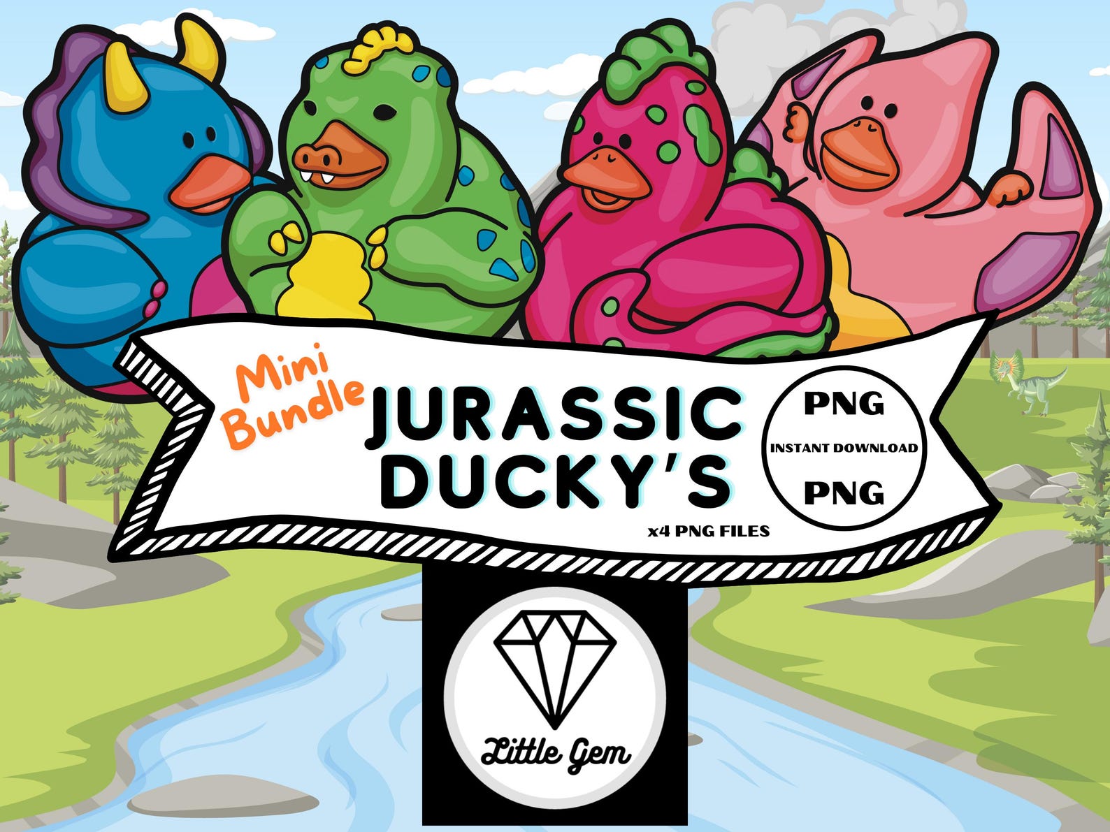 Dinosaur Rubber Duck Clipart - X4 PNG Bundle - Jurassic Rubber Duck ...