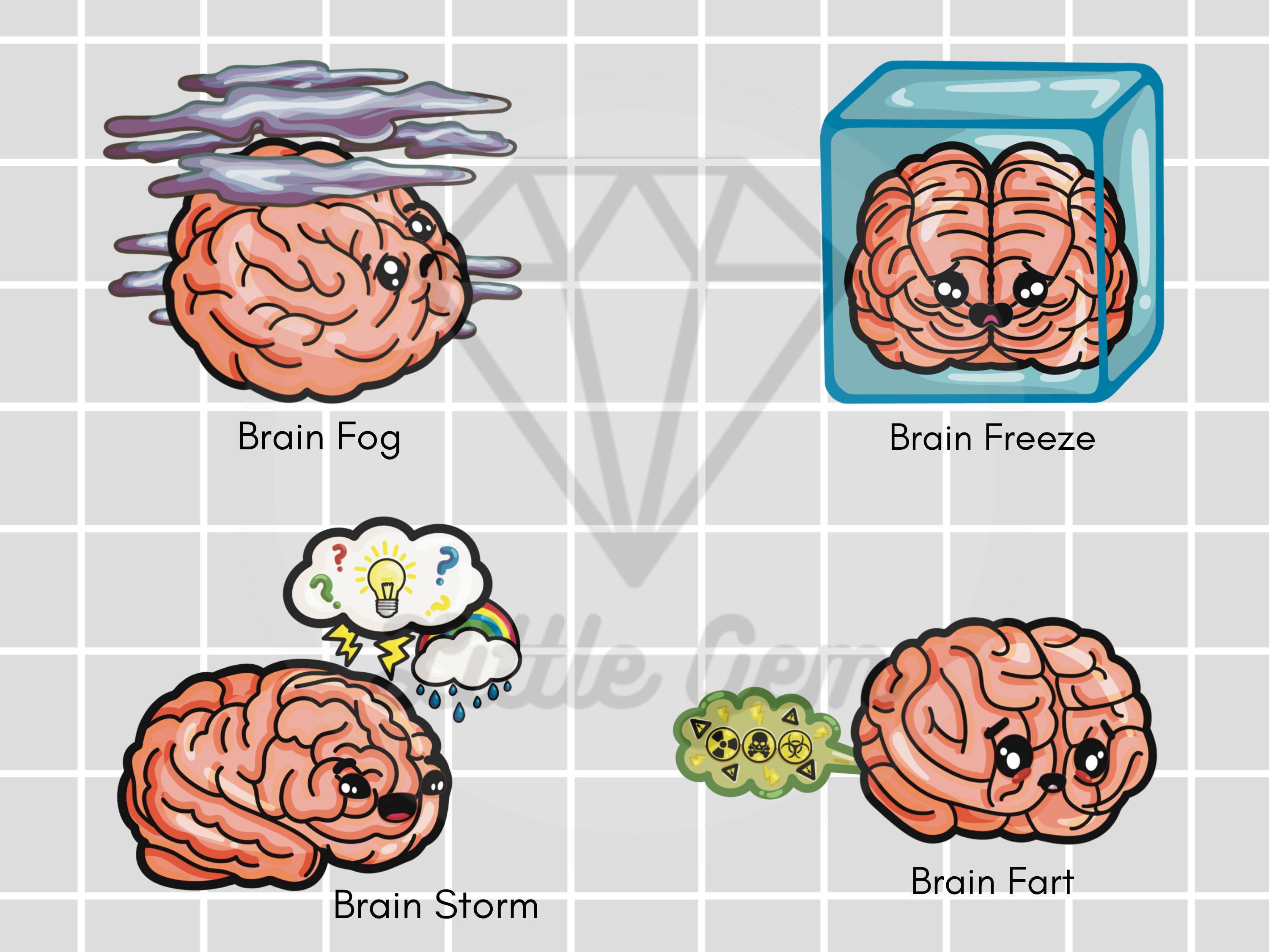 Cartoon Brain Clipart - Brain Fog/brain Freeze/brainstorm/brain Fart ...
