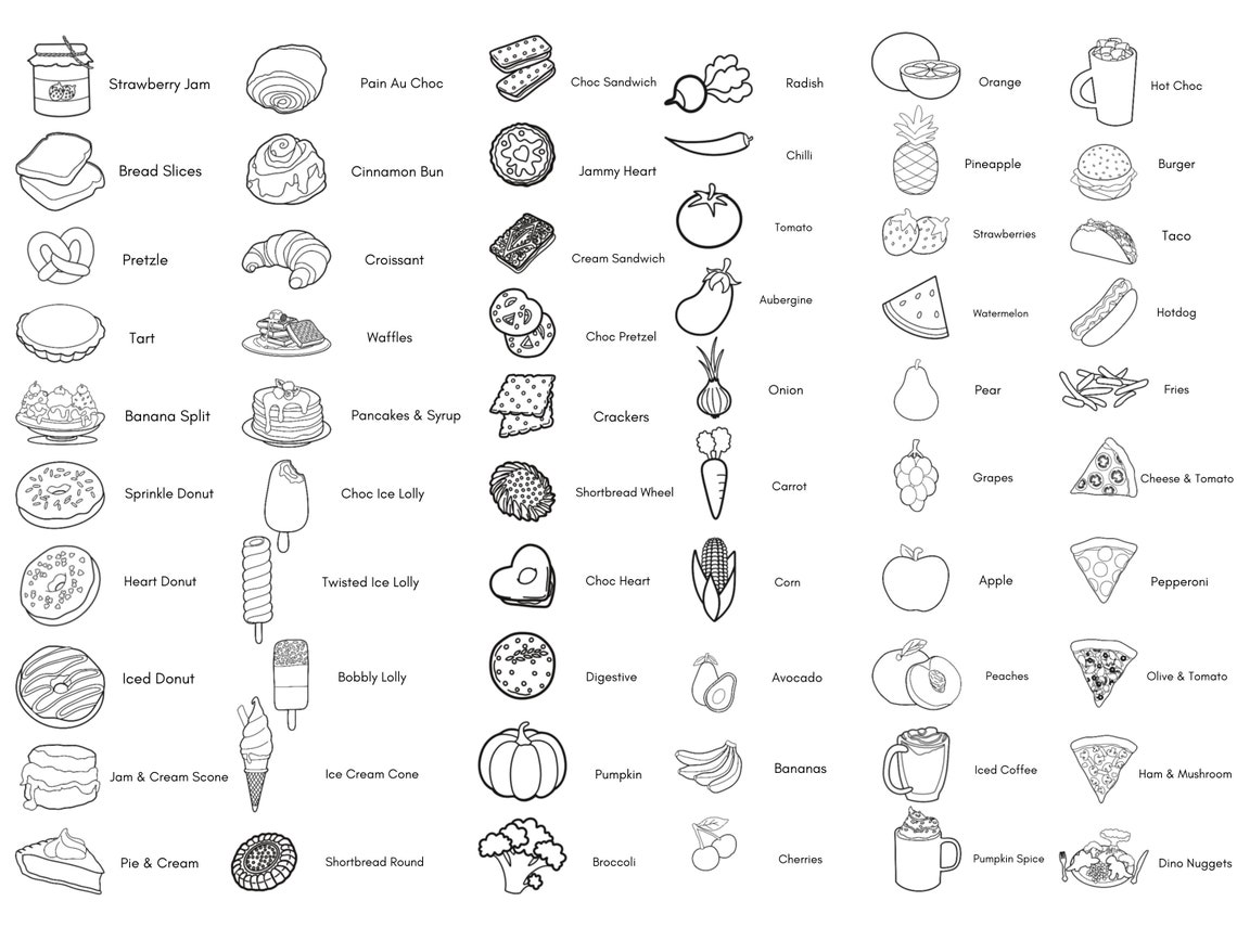 Food & Drinks Outline Clipart - Variety of Food and Drinks/snacks ...