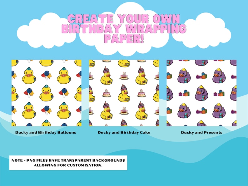Birthday Rubber Duck Digital Pattern Bundle - PNG Digital Pattern Paper ...
