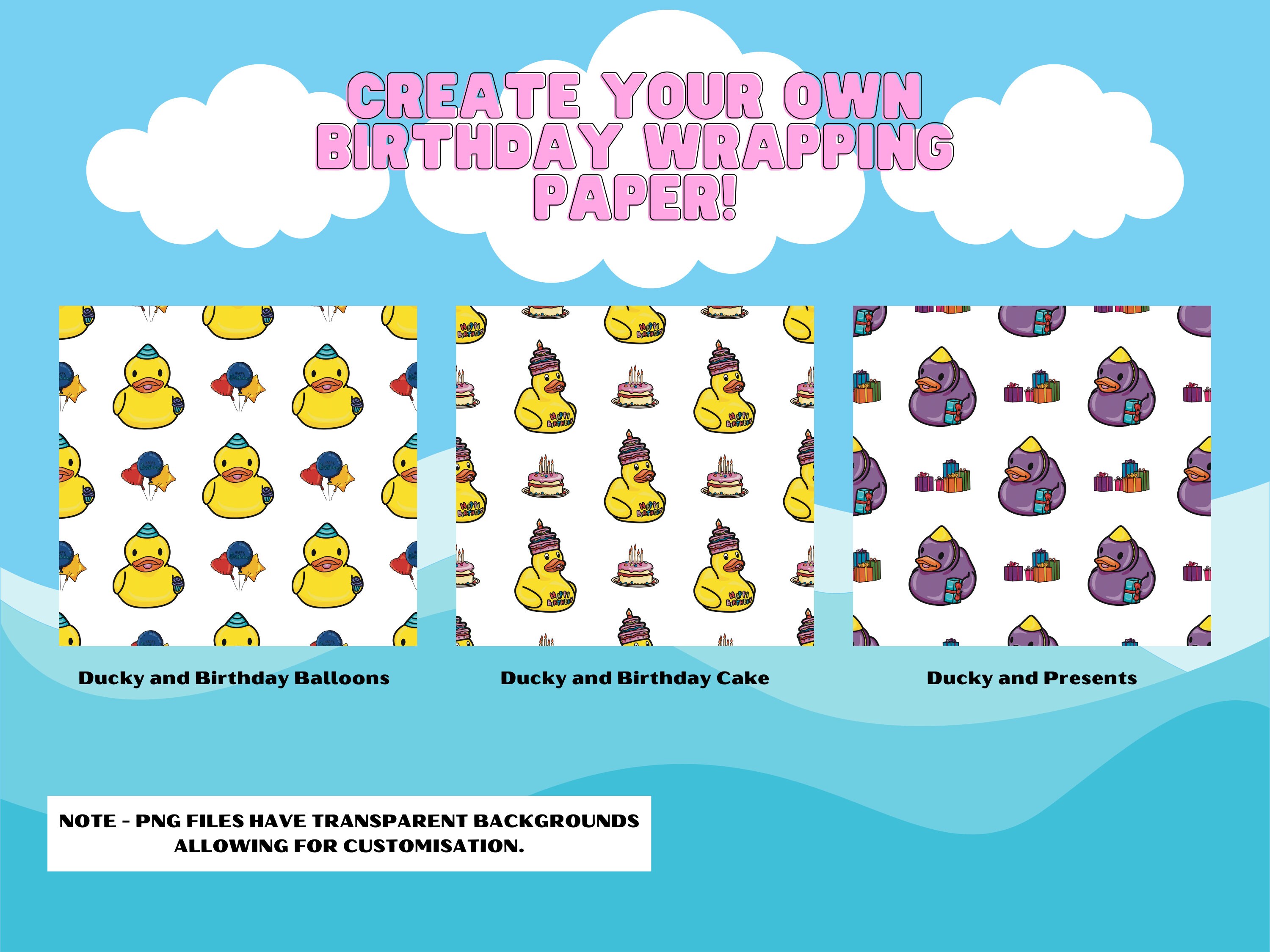Birthday Rubber Duck Digital Pattern Bundle - PNG Digital Pattern Paper ...