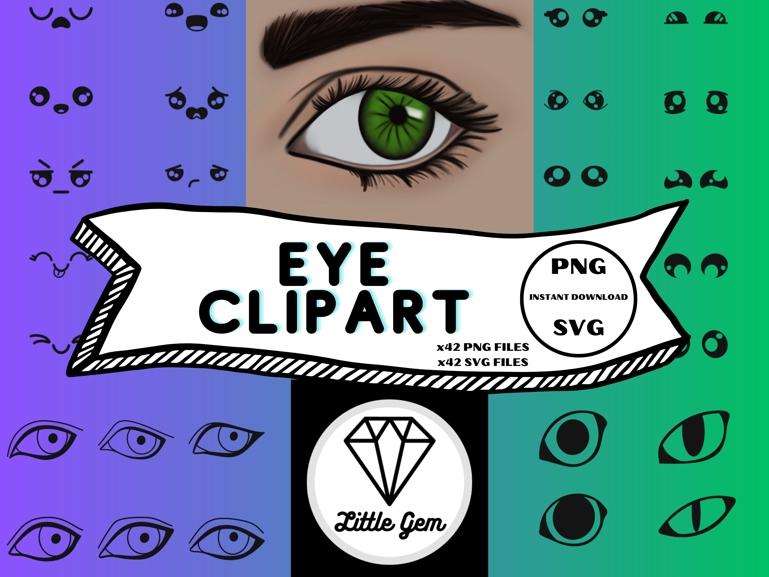 Eye Outlines and Cute Eye Clipart X 42 PNG X42 SVG Bundle - Etsy
