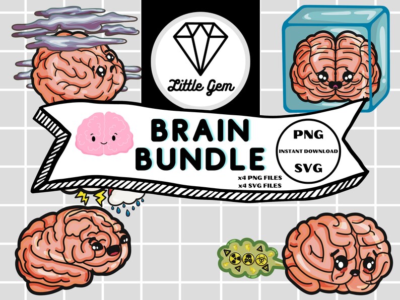 Cartoon Brain Clipart Brain Fog/brain Freeze/brainstorm/ Brain Fart X4 ...