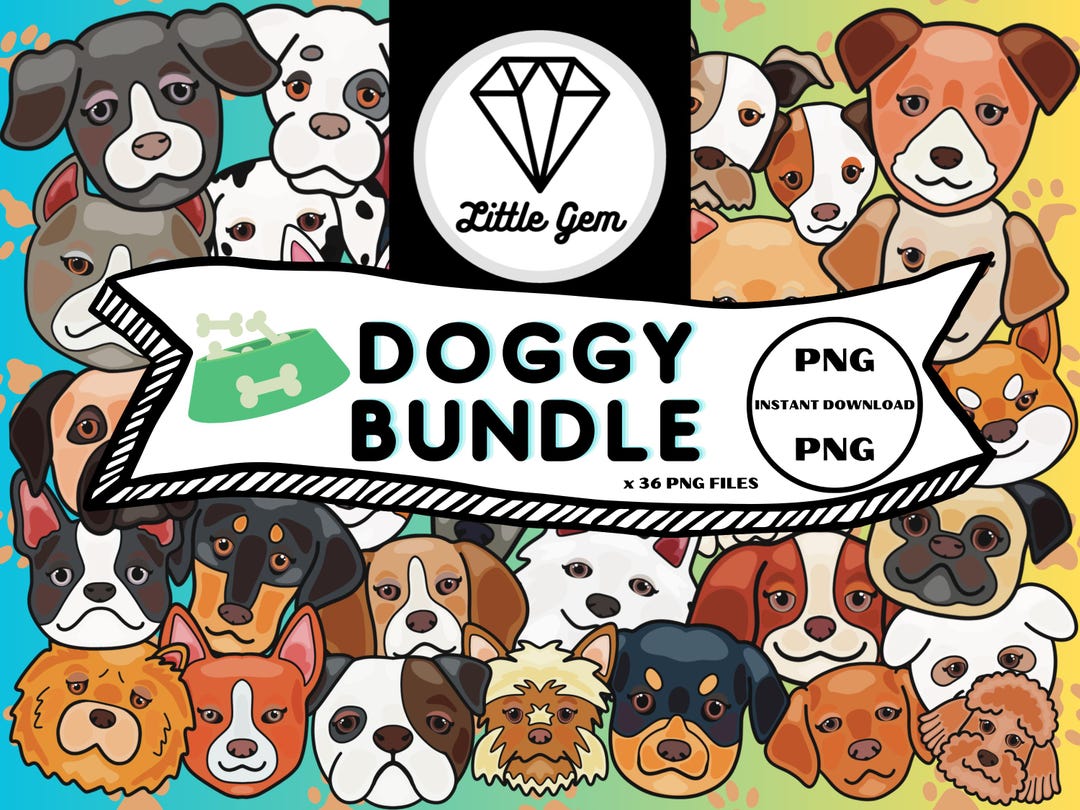 Dog Clipart - X36 PNG Bundle - Doggy Clipart Bundle - Dog Head ...