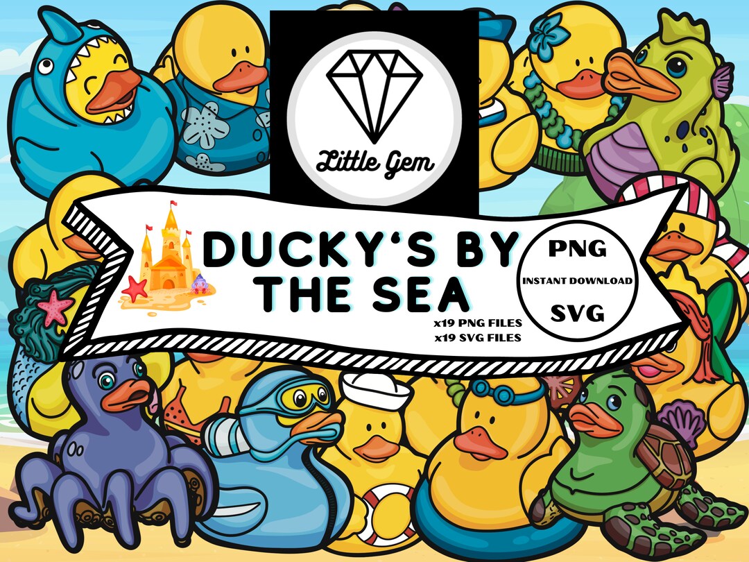 Ocean-themed Rubber Duck Clipart X19 PNG X19 SVG Bundle Seaside Rubber ...