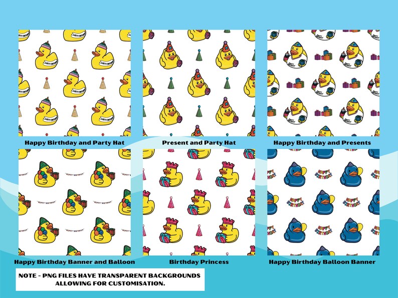 Birthday Rubber Duck Digital Pattern Bundle - PNG Digital Pattern Paper ...