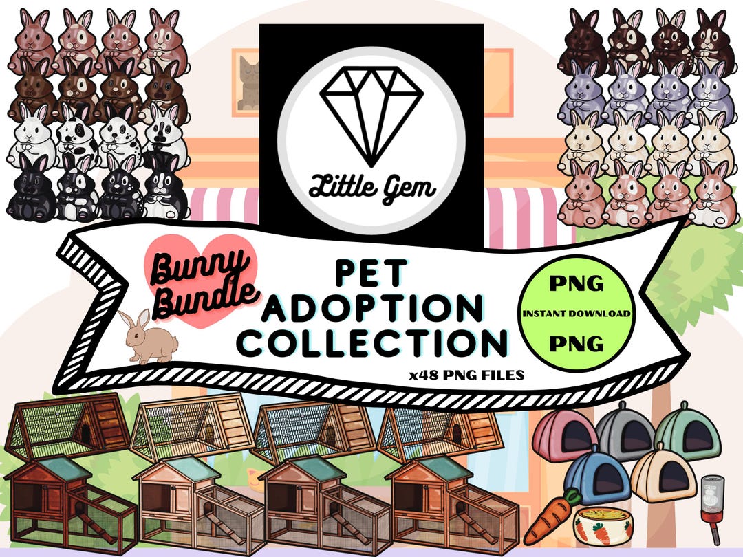 Rabbit/bunny Clipart PNG Files - X48 PNG Bundle - Pet and Accessories ...
