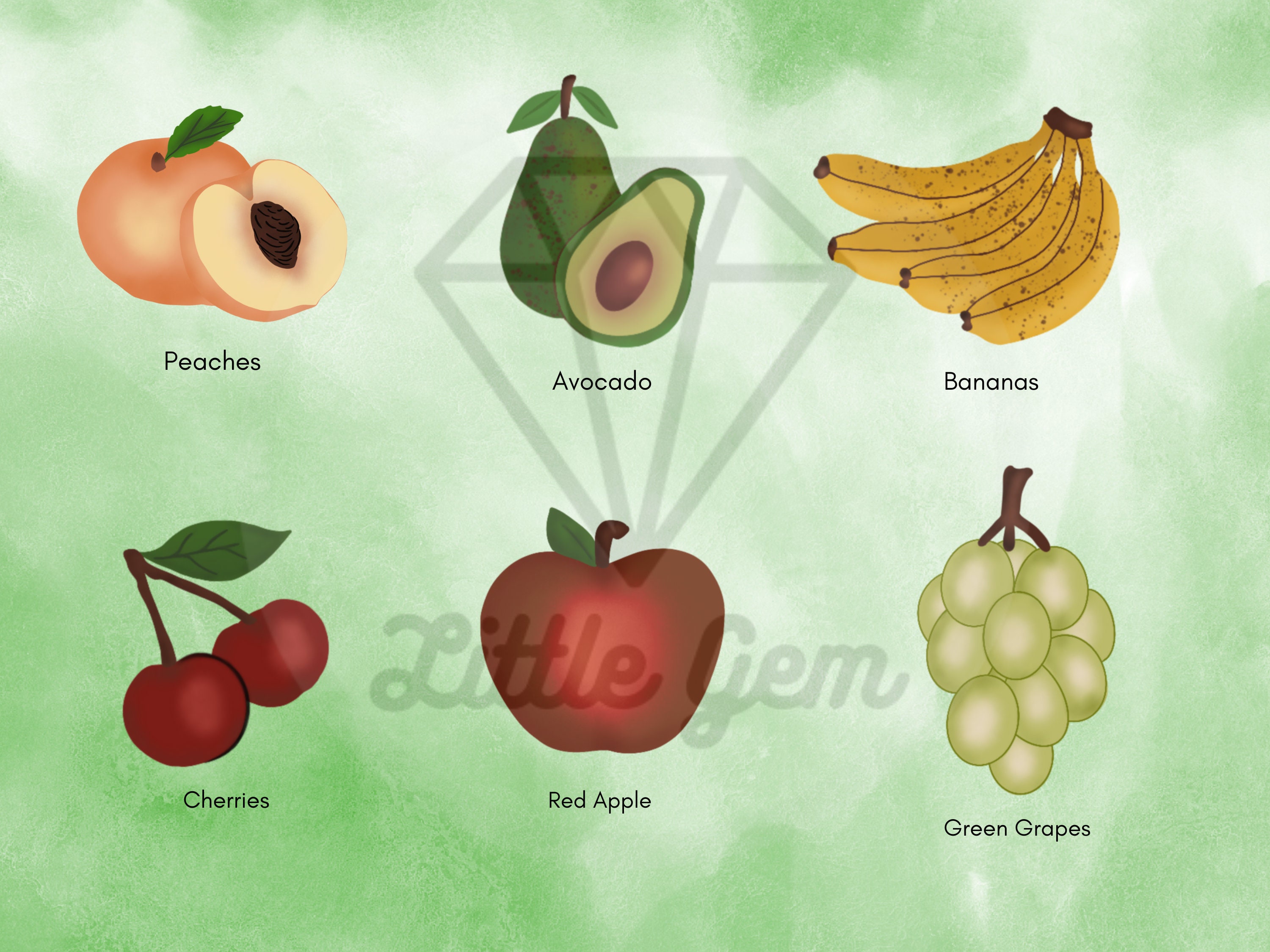 Fruit Clipart - Pineapple/strawberry/cherry/banana/orange/apple/peach ...