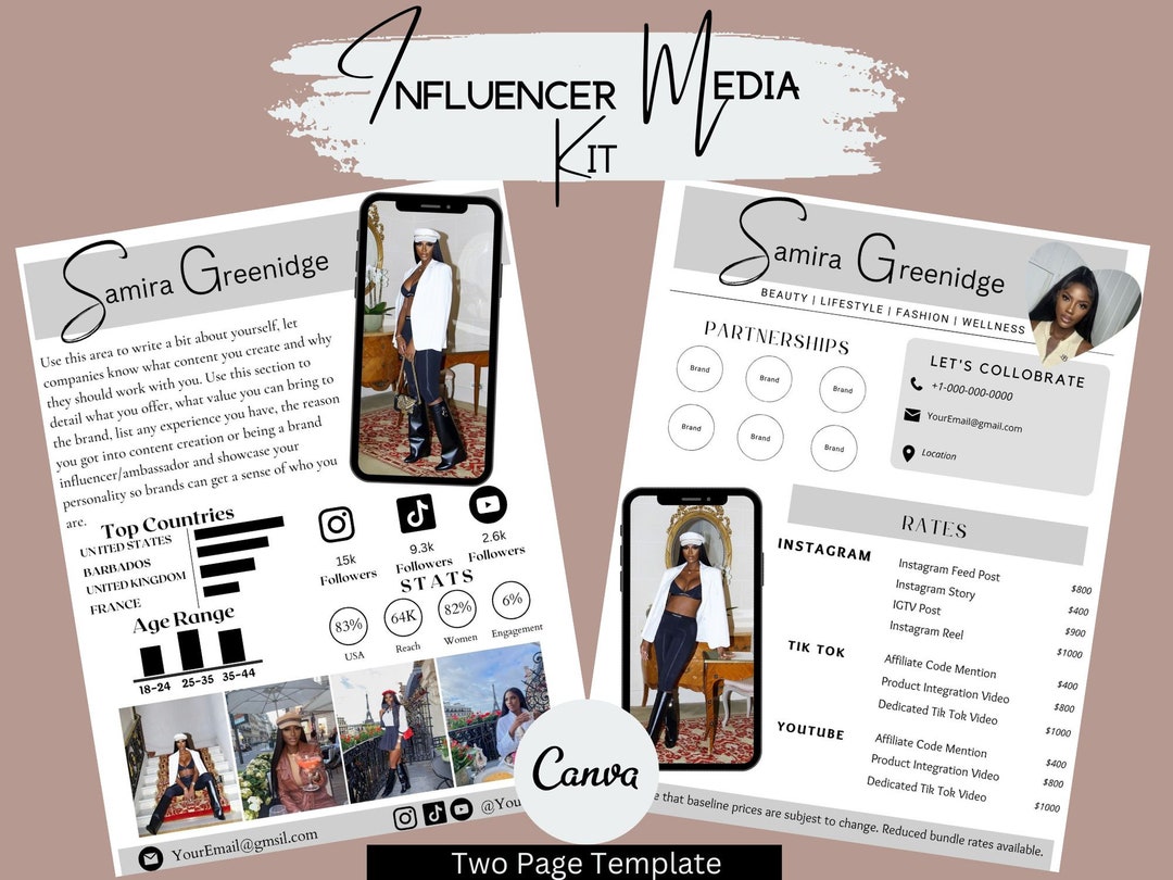 2 Page Influencer/ Content Creator Media Kit | Canva Template ...