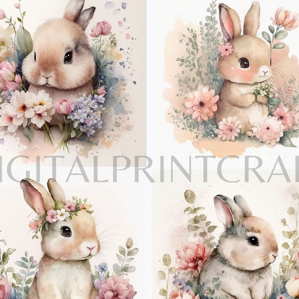 Easter Bunny Floral Spring Clipart, 16 High Quality Jpgs, Flower ...