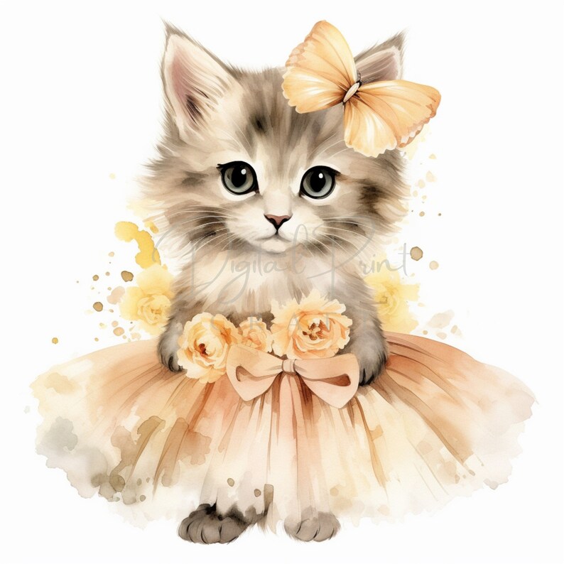 Kitten Princess Clipart, Flower Cat Clipart, 10 High Quality Jpgs ...