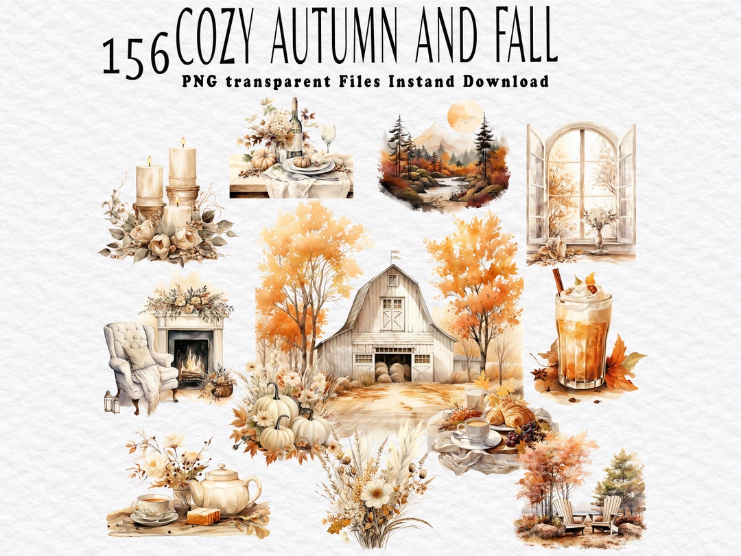 Watercolor Fall Clipart Bundle Watercolor Cozy PNG Watercolor Autumn ...