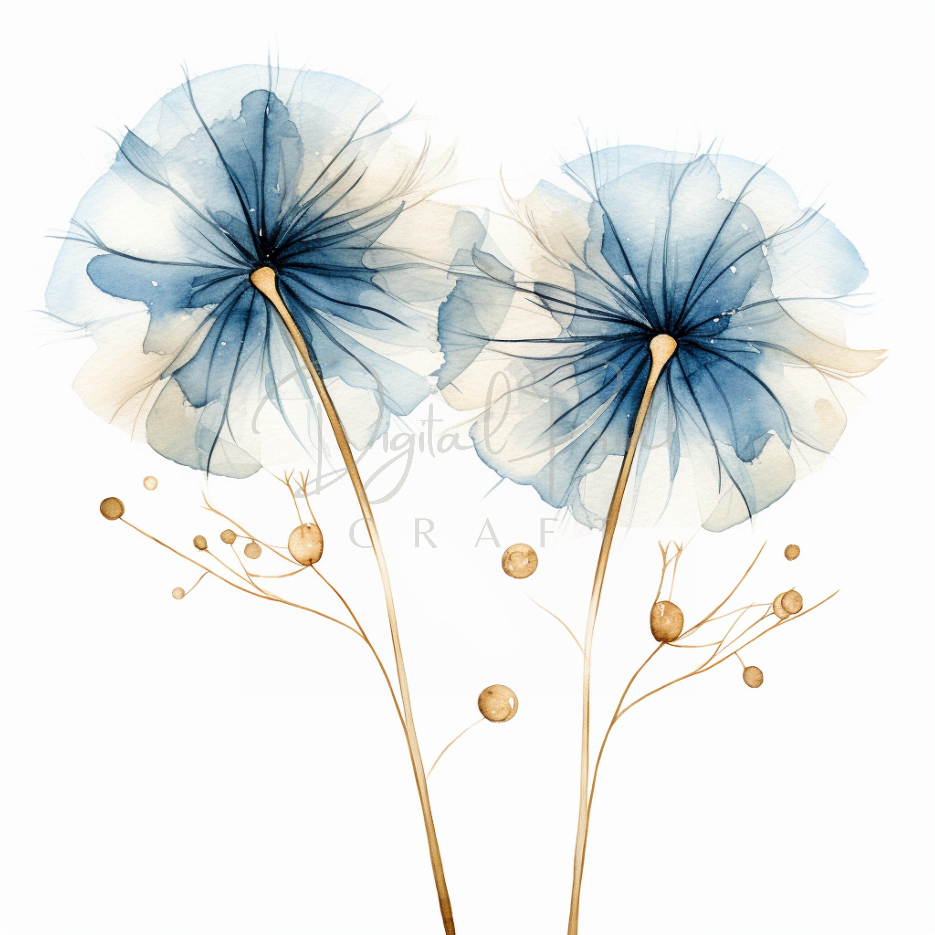 Abstract Flower Clipart, Gold Blue Floral, 20 High Quality Jpgs ...