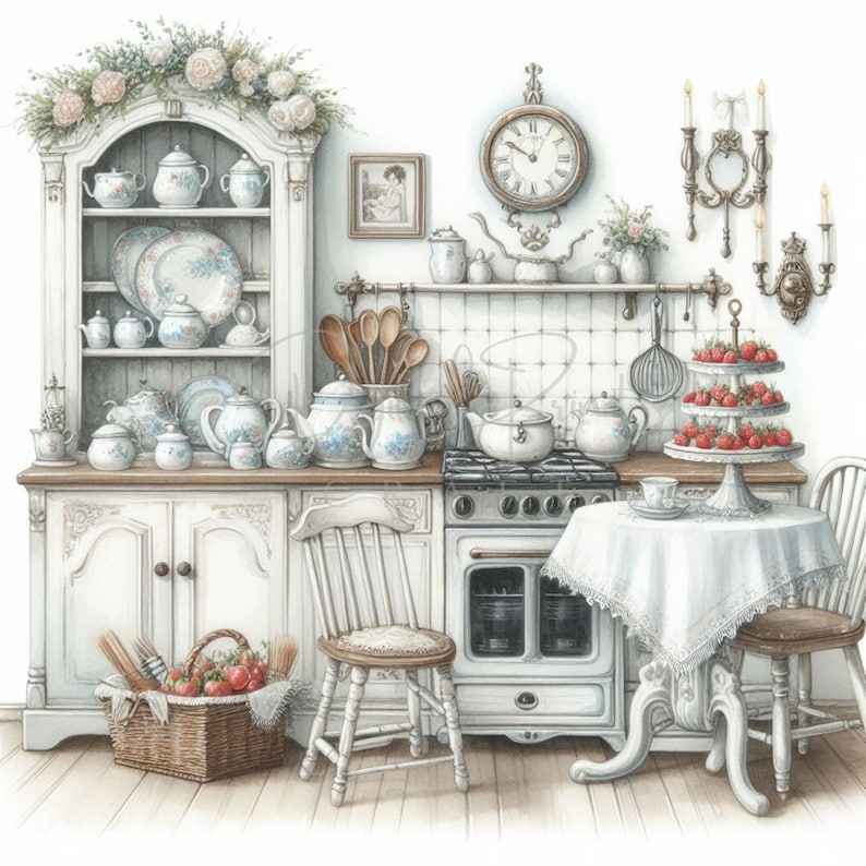 Shabby Chic White Kitchen, Kitchen Clipart, 20 High Quality Jpgs ...