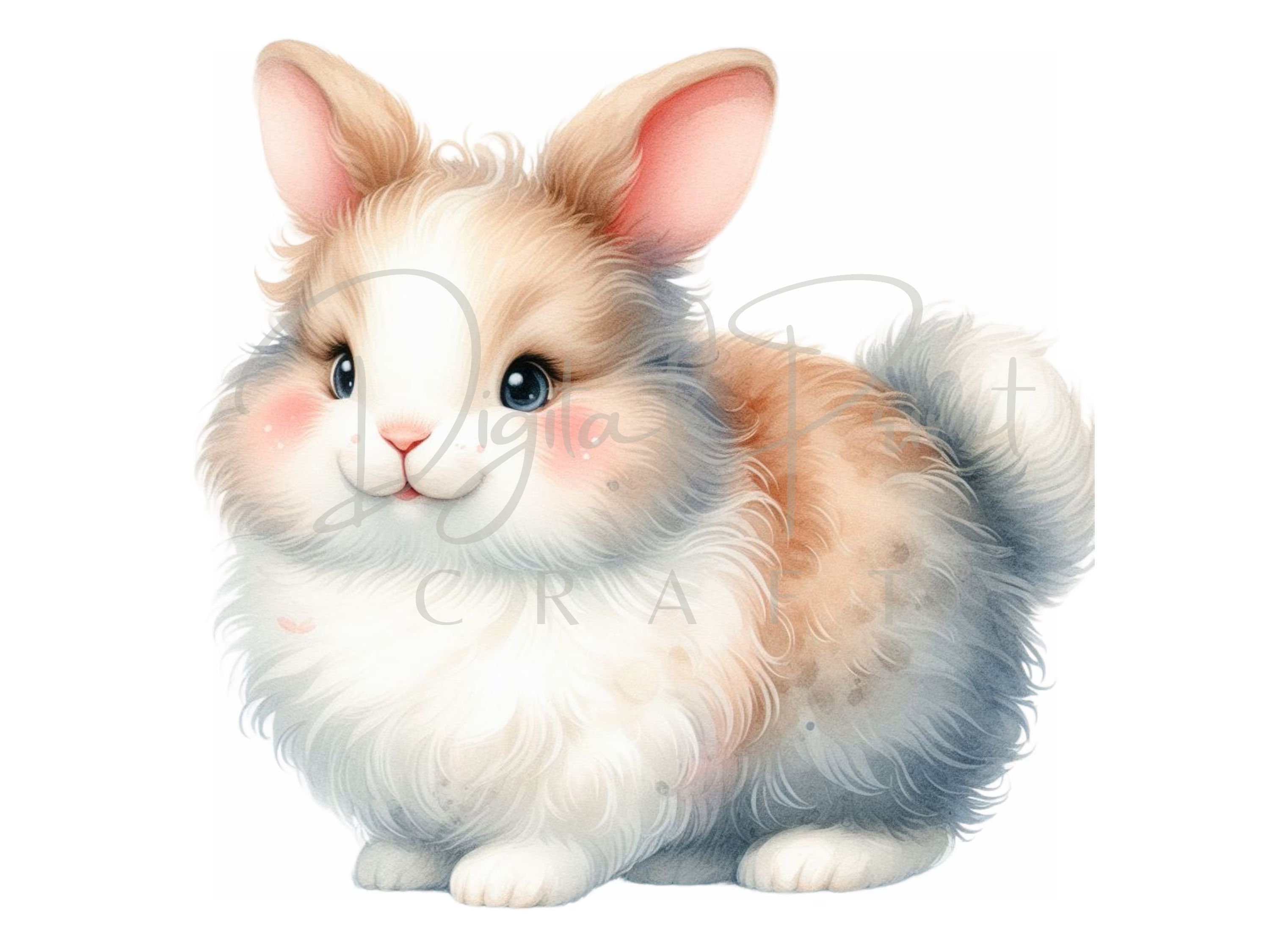 Colorful Cute Bunny Clipart PNG Bundle, 14 Watercolor PNG Files for ...