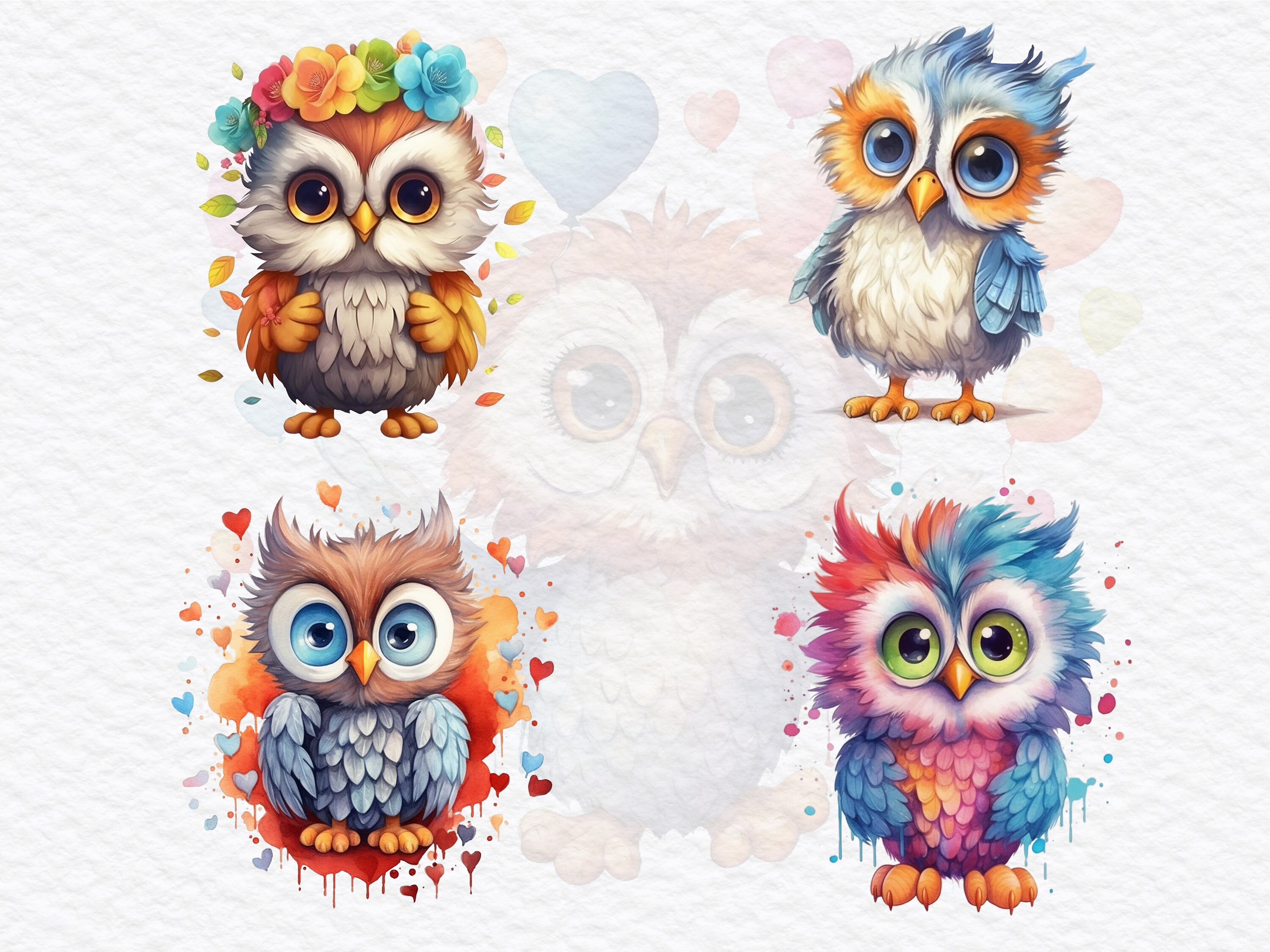 Cute Colorful Owl Clipart PNG Bundle, Watercolor PNG Files for ...