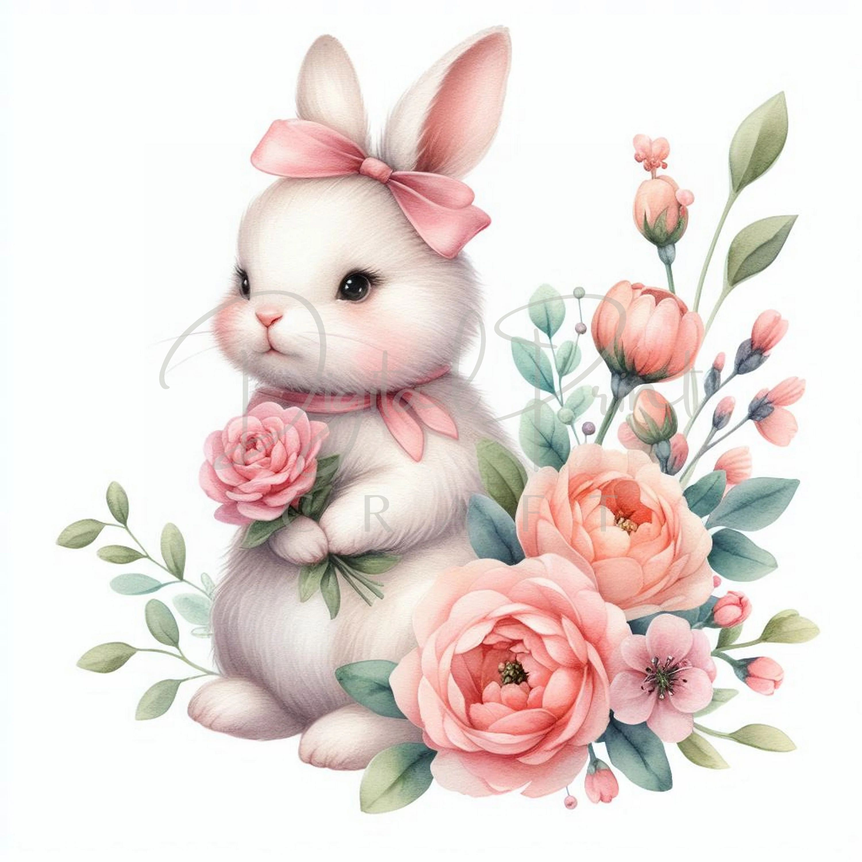Bunny Rosa Flower Clipart, 15 High Quality Jpgs, Fluffy Bunny Clipart ...