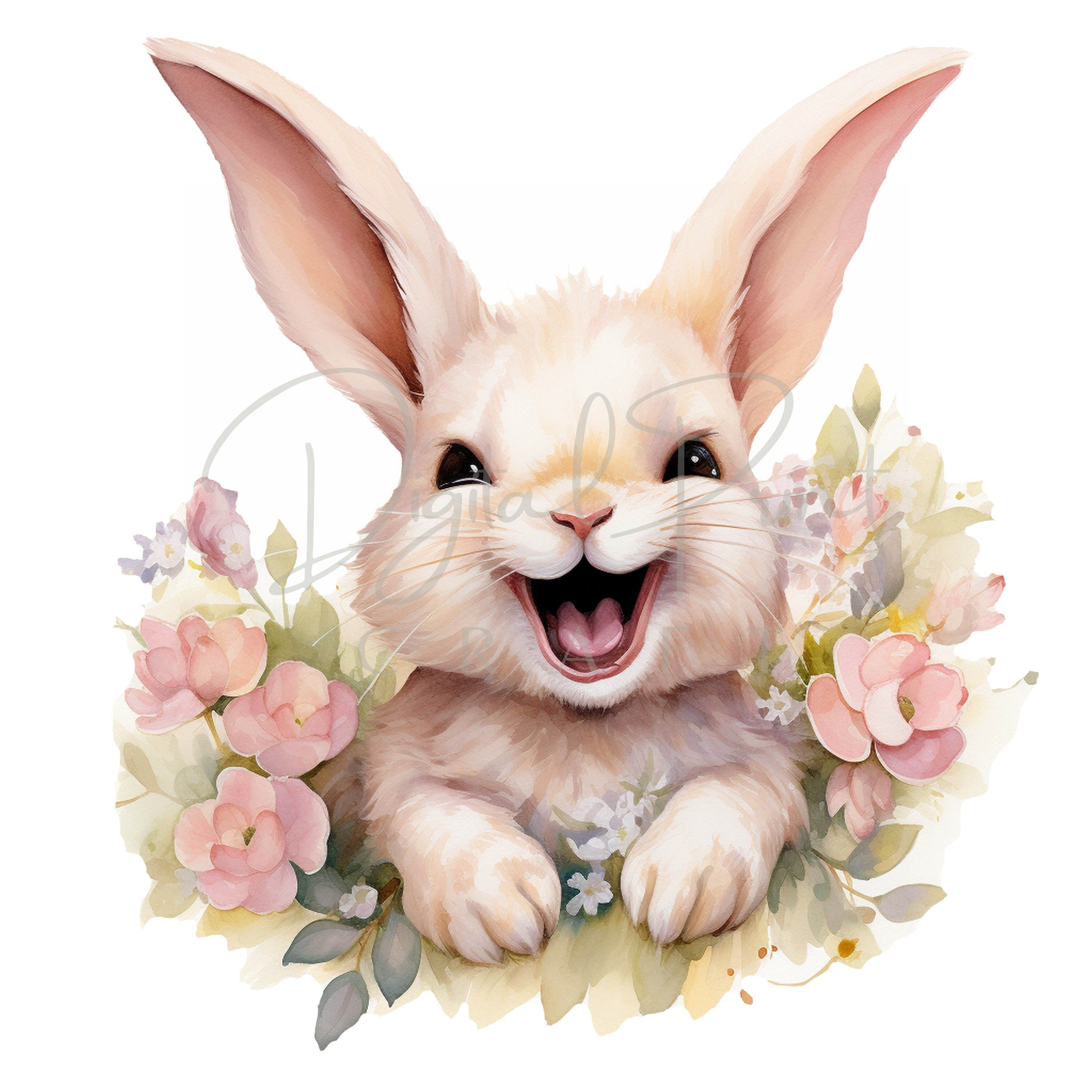 Laughing Bunny 11 High Quality Jpgs Easter Bunny Clipart, Floral Bunny ...