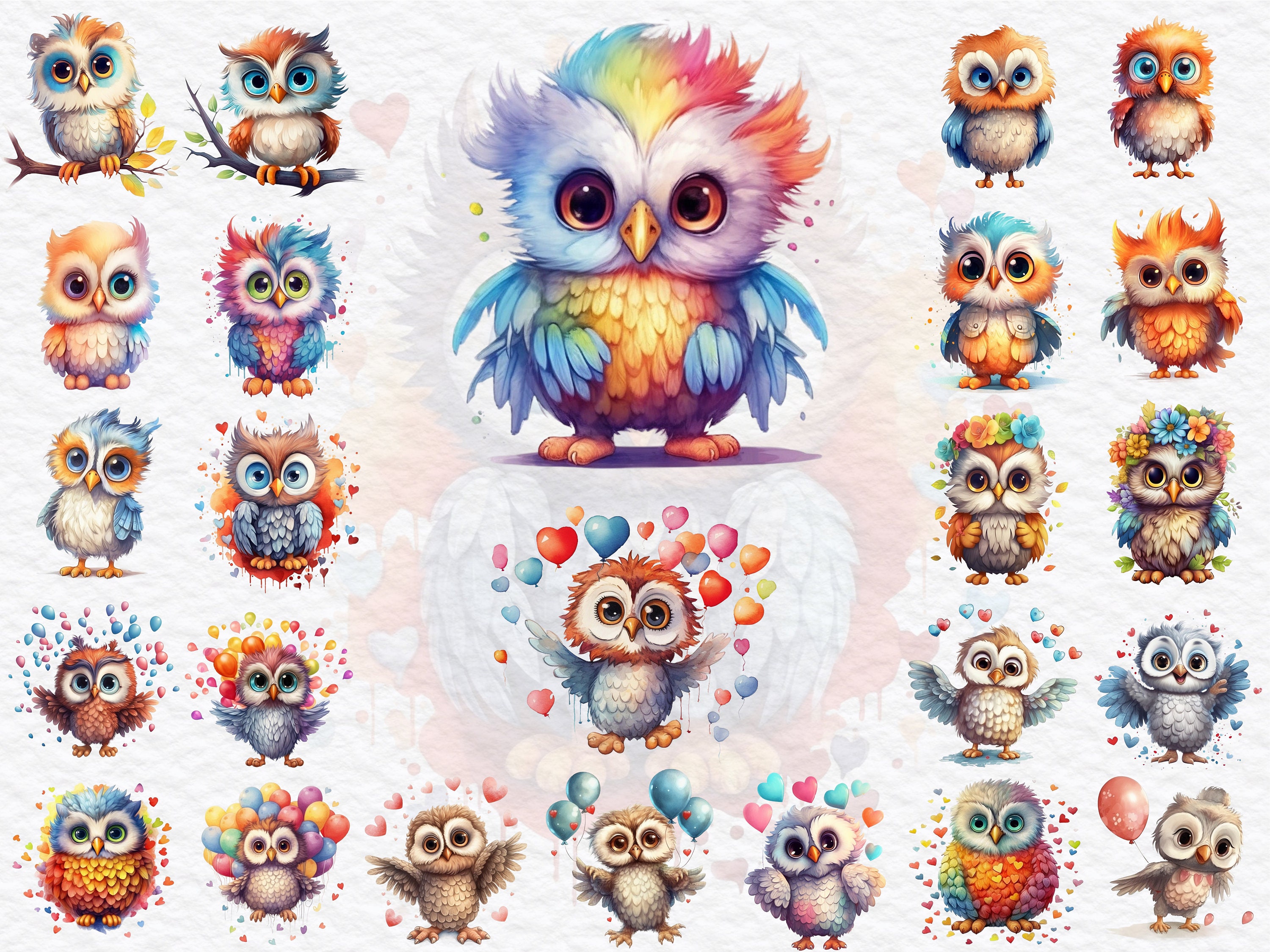 Cute Colorful Owl Clipart PNG Bundle Watercolor PNG Files for - Etsy