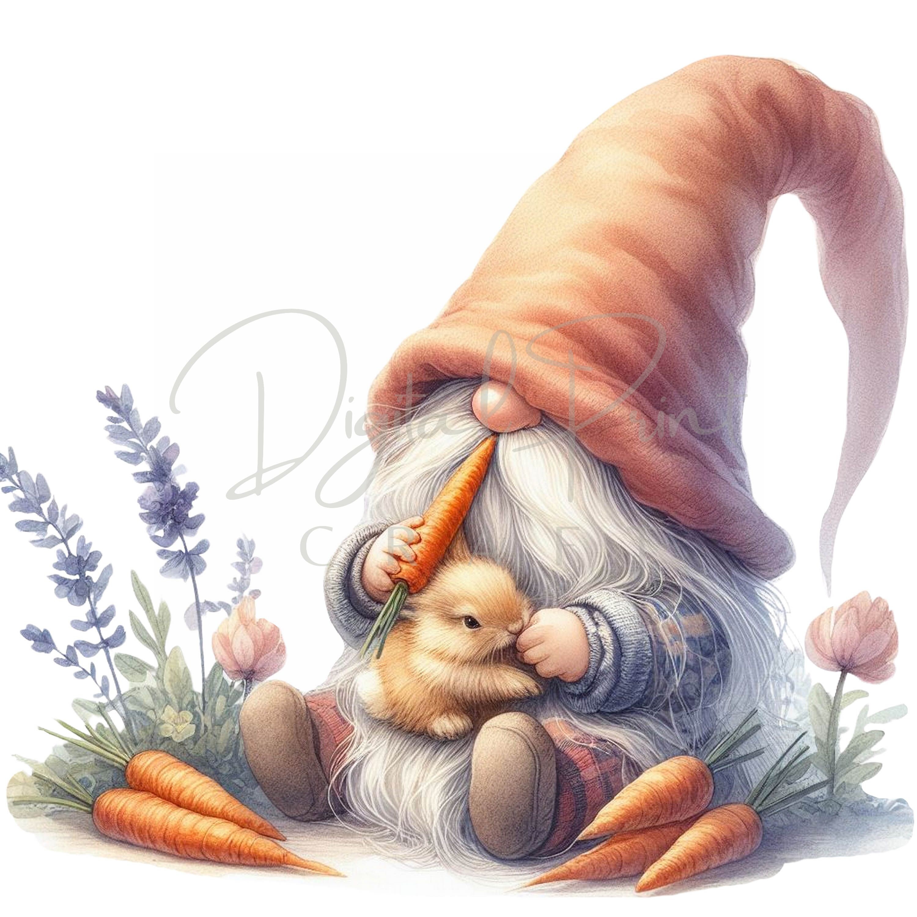 Gnome Bunny Clipart, 8 High Quality Pngs, Fluffy Bunny Clipart, Digital ...