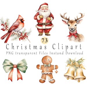 Watercolor Christmas Clipart Bundle, PNG Bundle, XMAS Collection, Cute ...