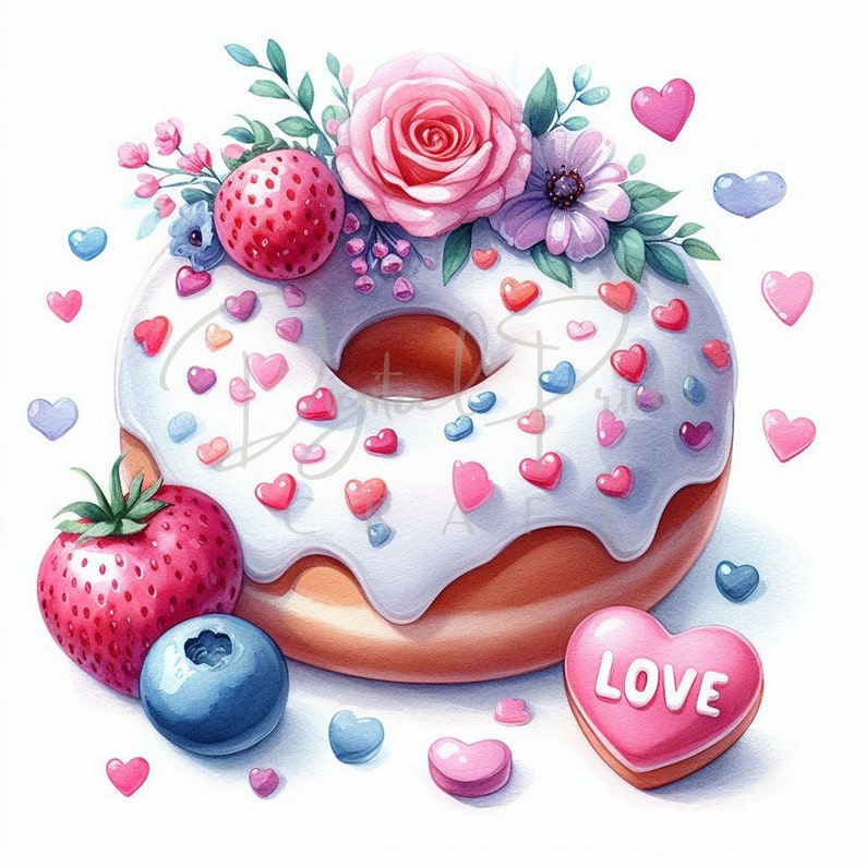 Valentine Donut Clipart, 12 JPG Valentines Day Clipart, Valentine Sweet ...