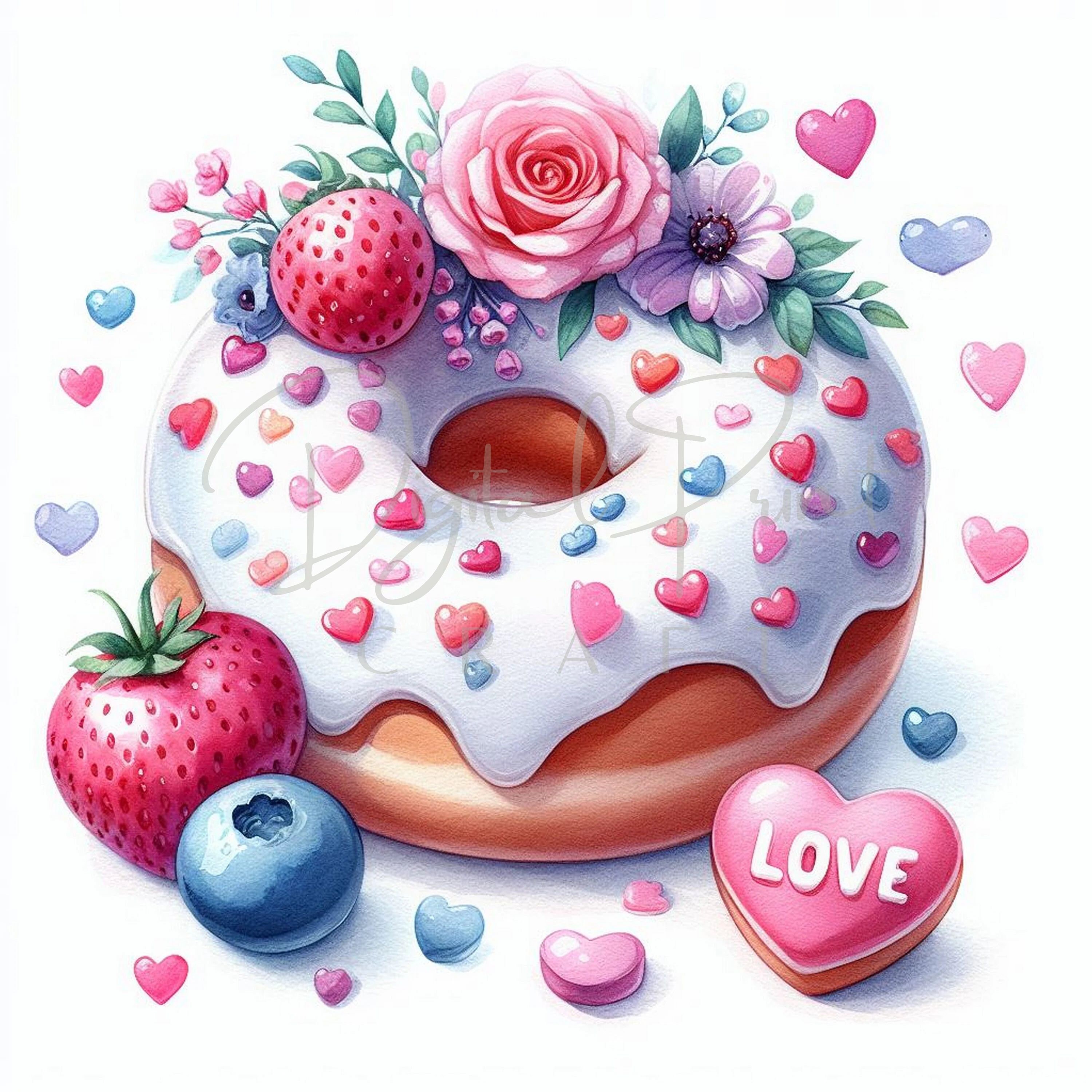 Valentine Donut Clipart, 12 JPG Valentines Day Clipart, Valentine Sweet ...