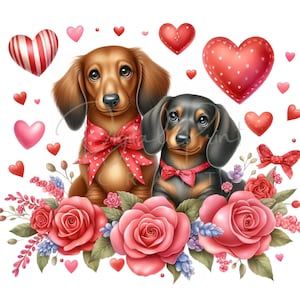 Valentines Dachshund Clipart, 12 PNG Valentines Day Clipart, Valentine ...