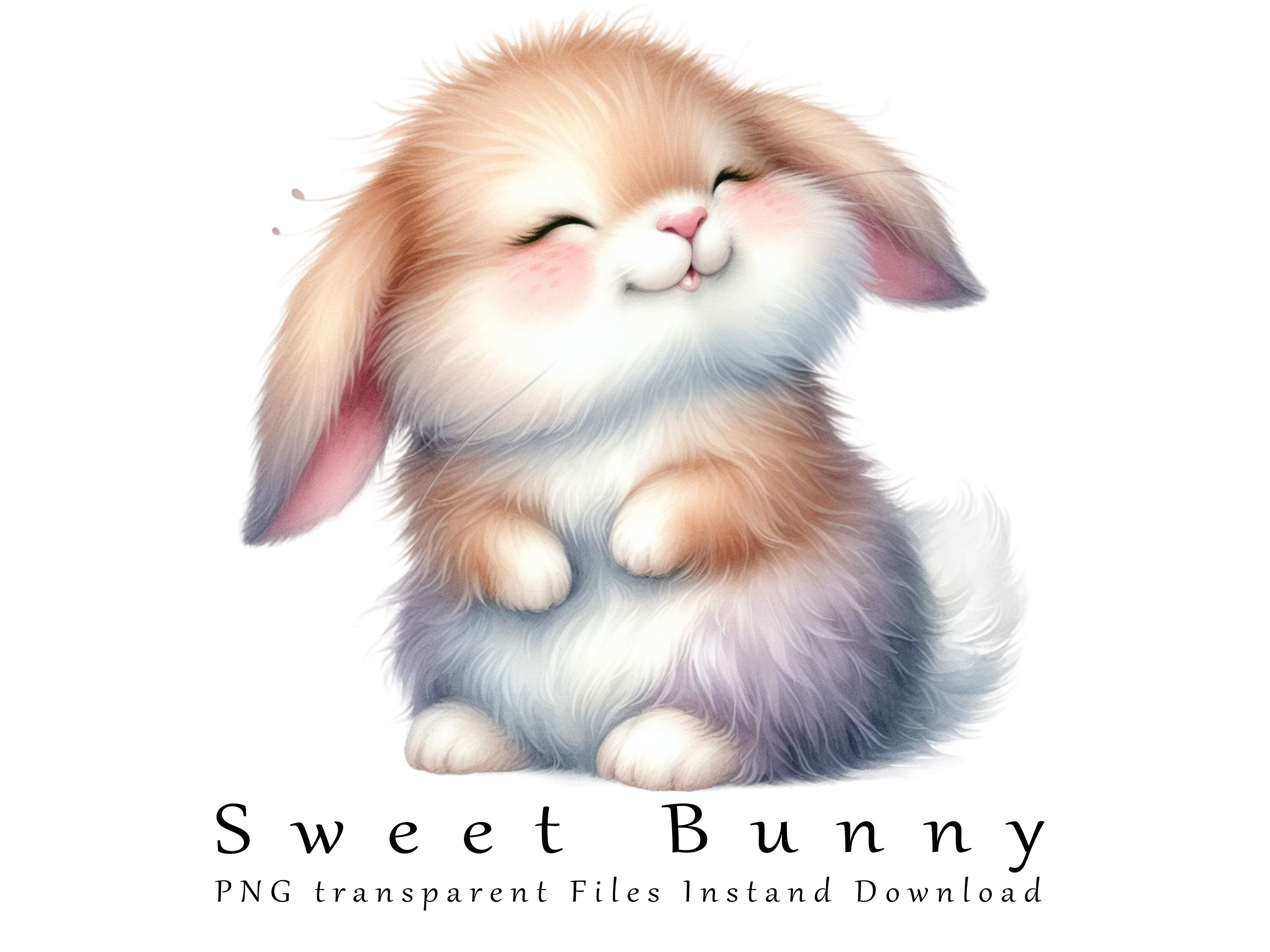 Colorful Cute Bunny Clipart PNG Bundle, 14 Watercolor PNG Files for ...