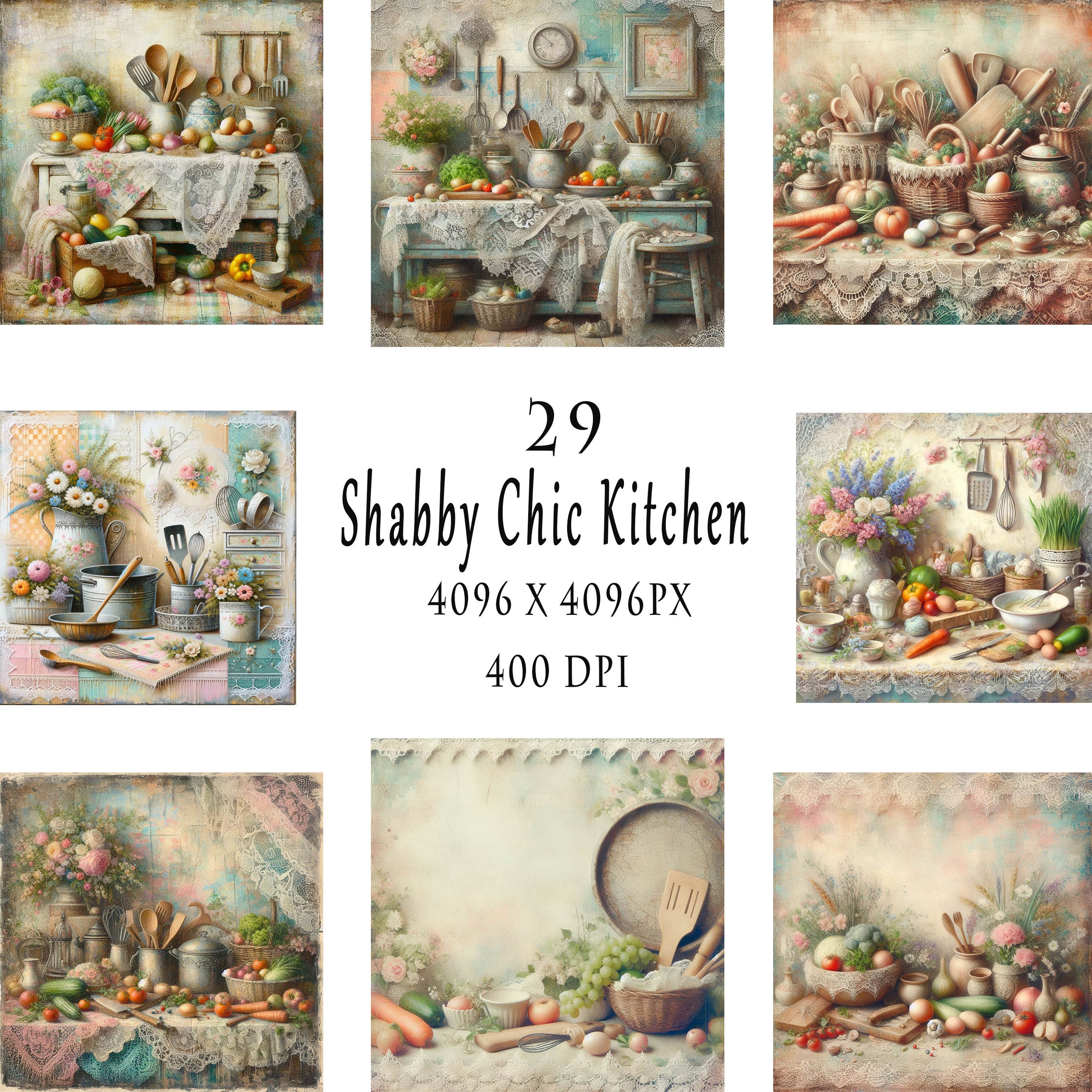 Shabby Chic Kitchen Utensils, Vintage Clipart, 29 High Quality Jpgs ...