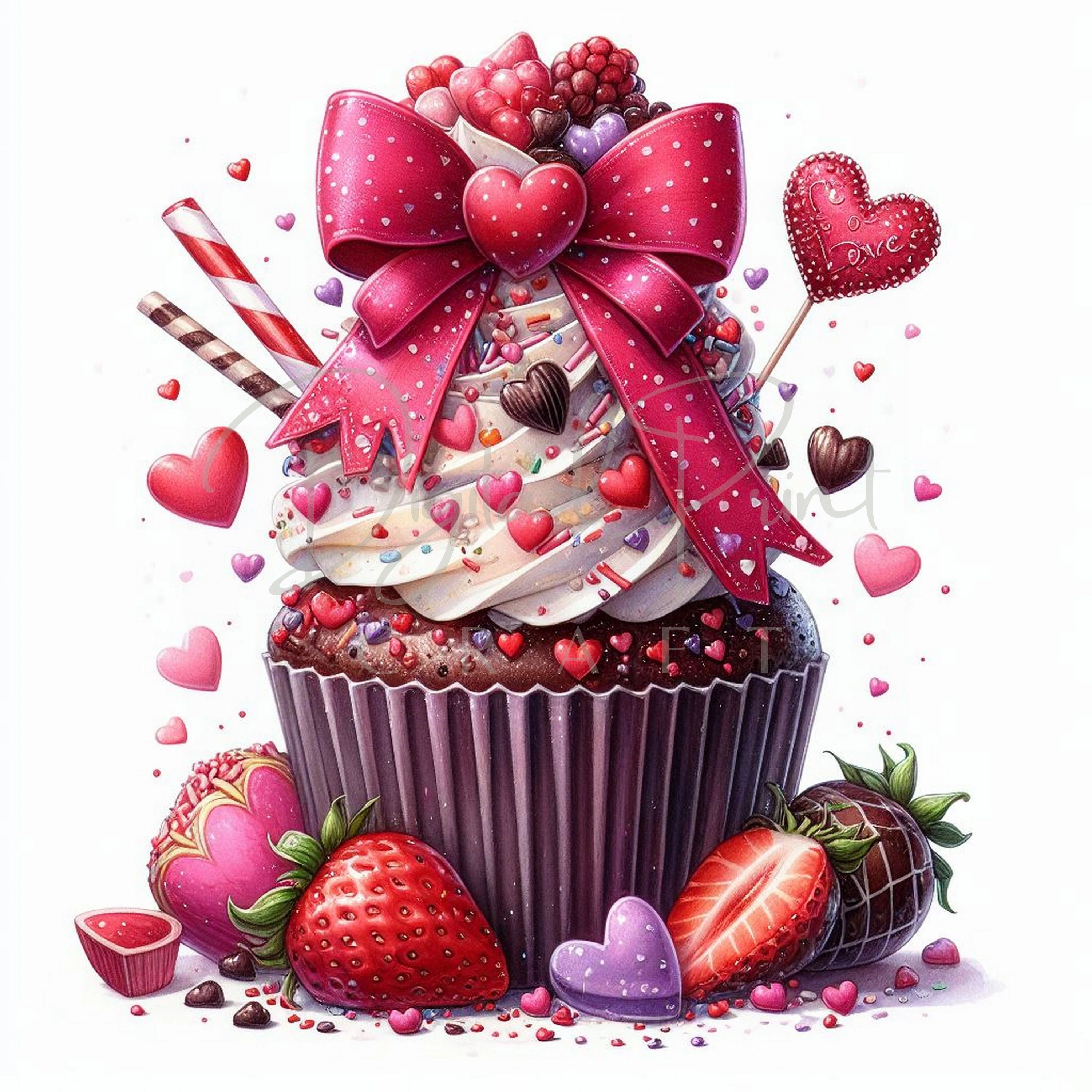 Valentine Love Cupcake Clipart, 15 JPG Valentines Day Clipart, Happy ...