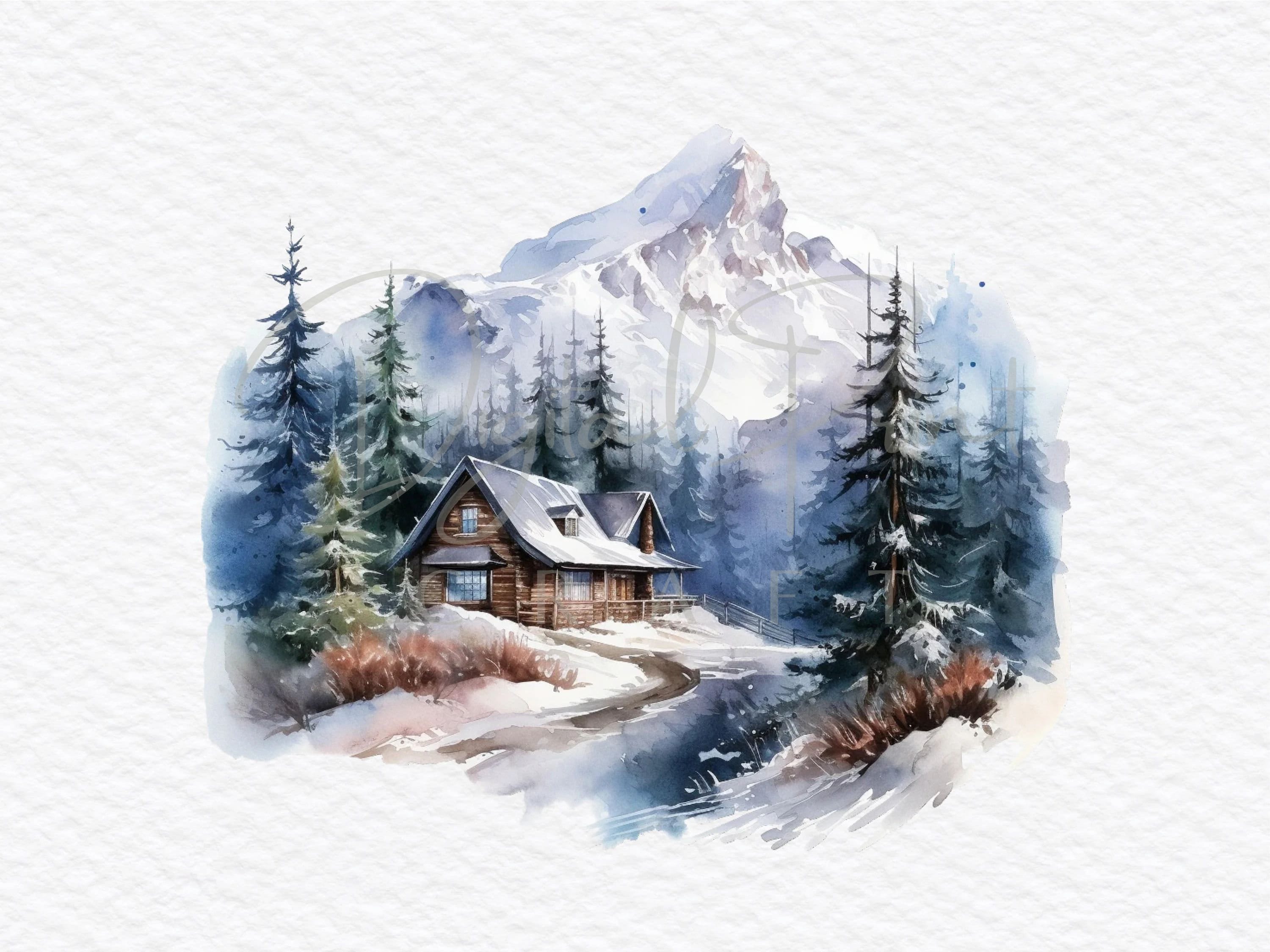 Winter Cabin Clipart, Christmas Cabin Clipart, Snow Scene Clipart ...
