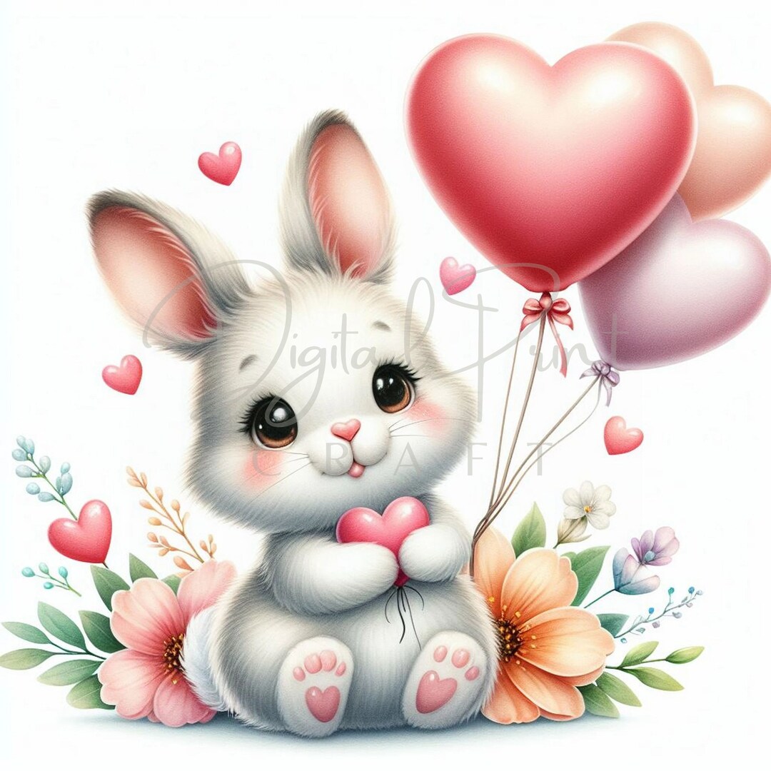 Valentine Bunny Ballon, 12 JPG Valentines Day Clipart, Valentine Couple ...