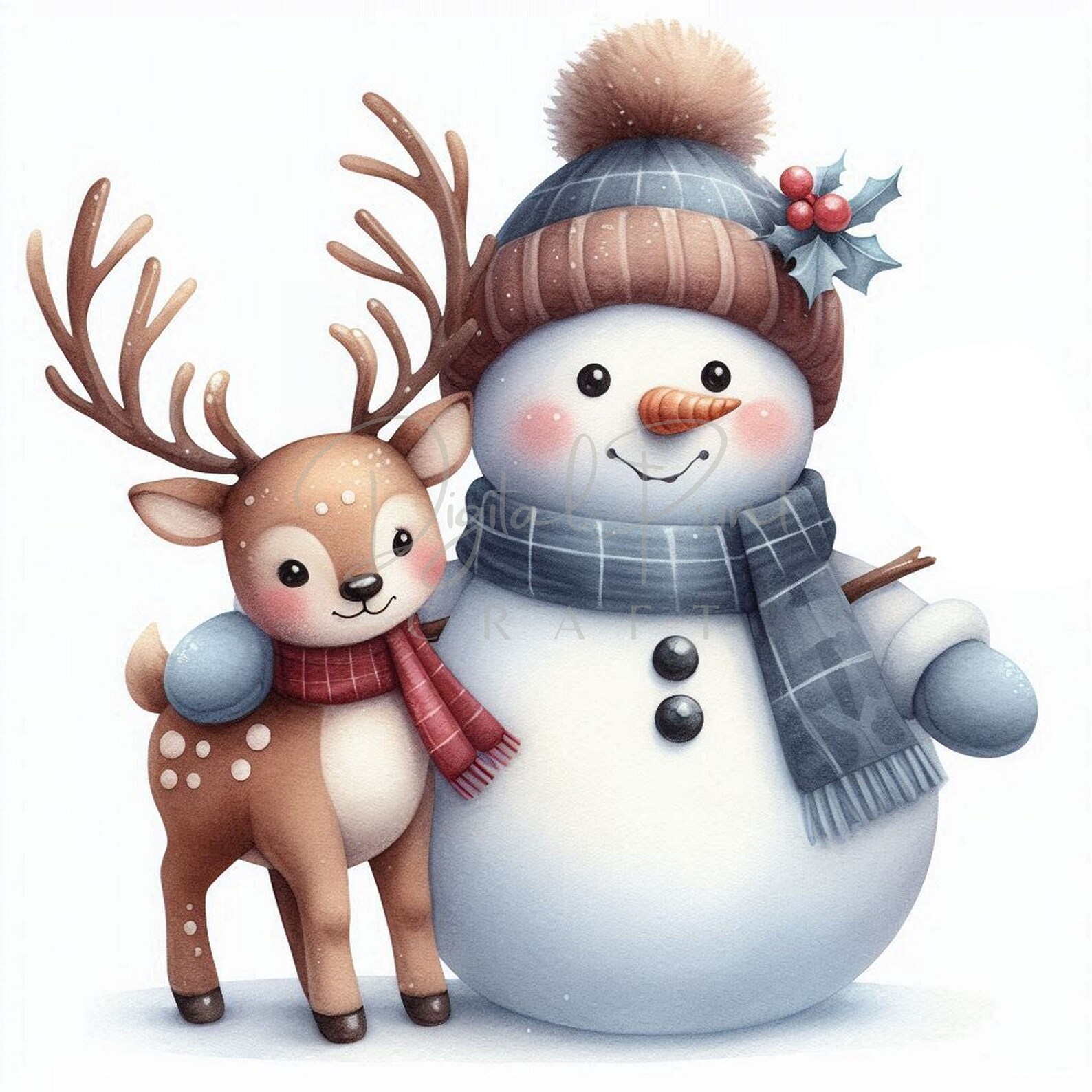 10 Snowman Reindeer, Cute Snow Clipart, Christmas for Kids, Watercolor ...