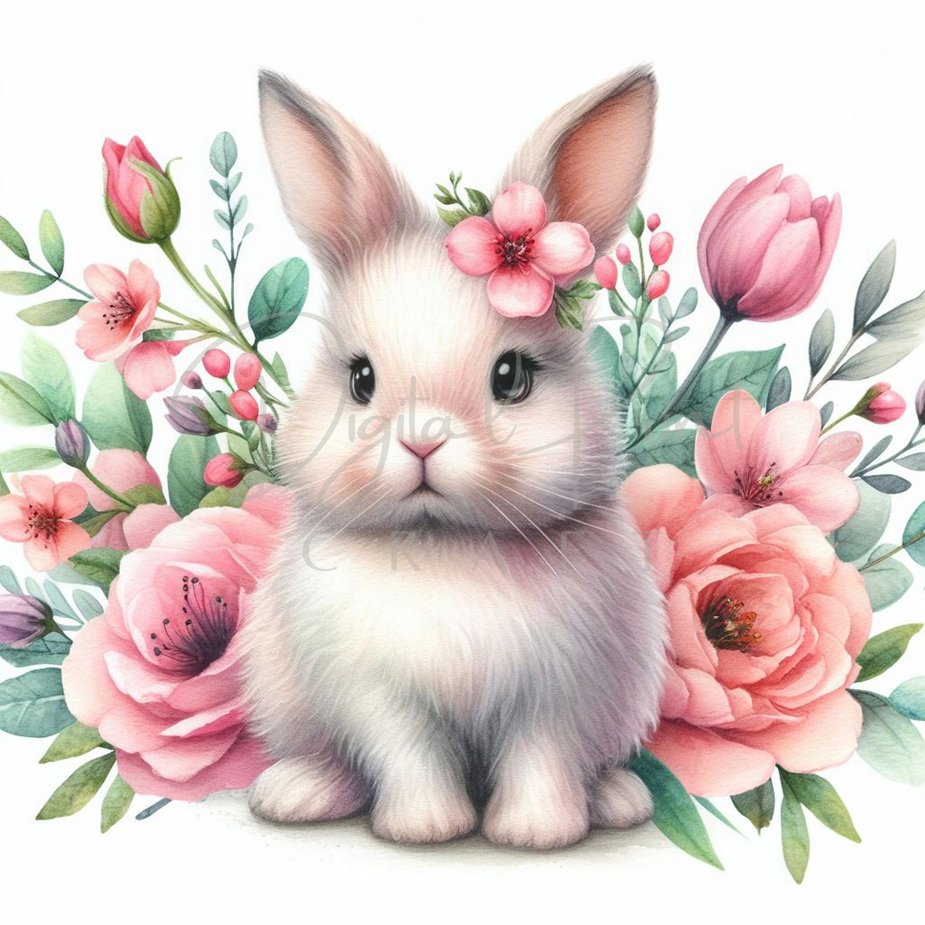 Bunny Rosa Flower Clipart, 15 High Quality Jpgs, Fluffy Bunny Clipart ...