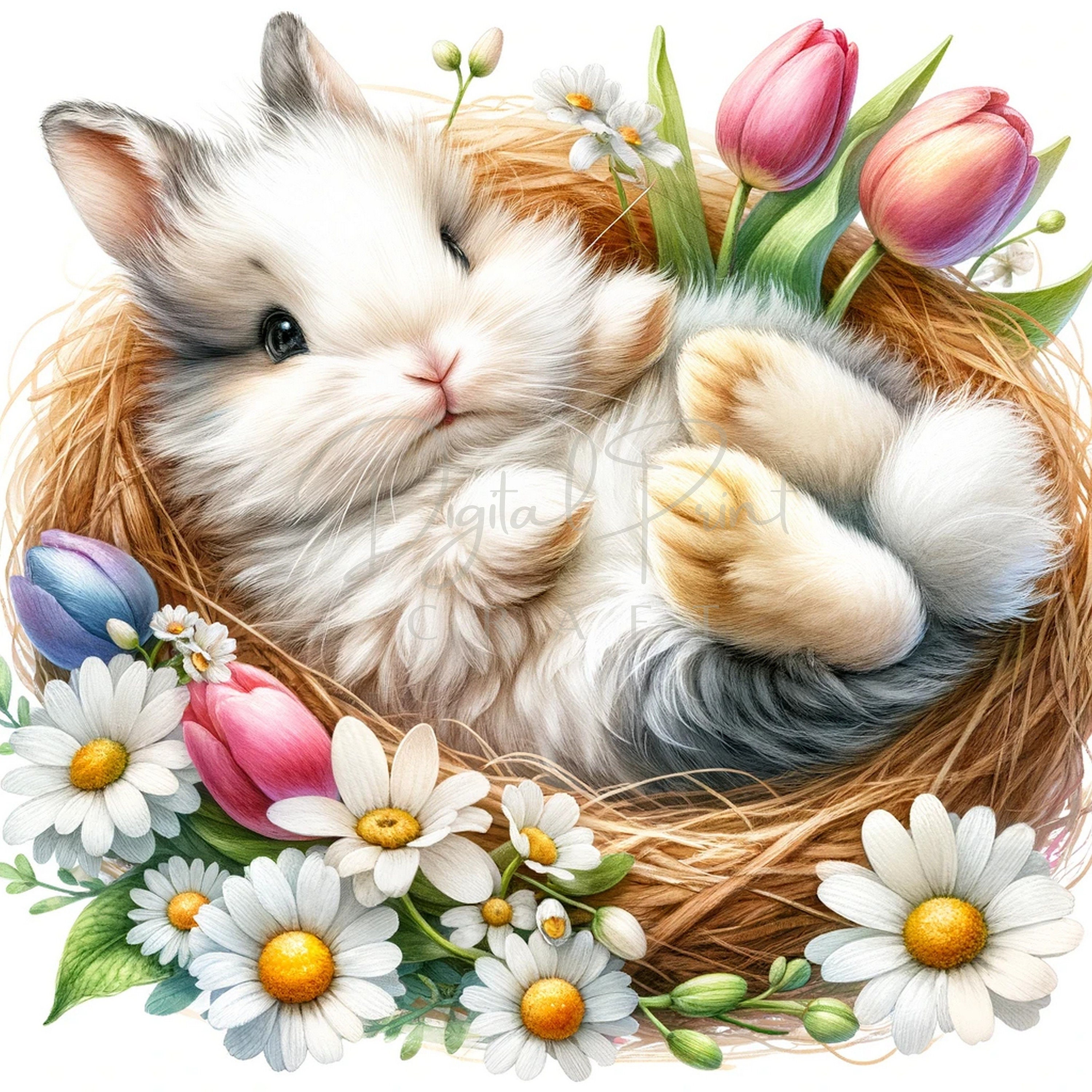 Easter Bunny Floral Spring Clipart, 16 High Quality Jpgs, Flower ...