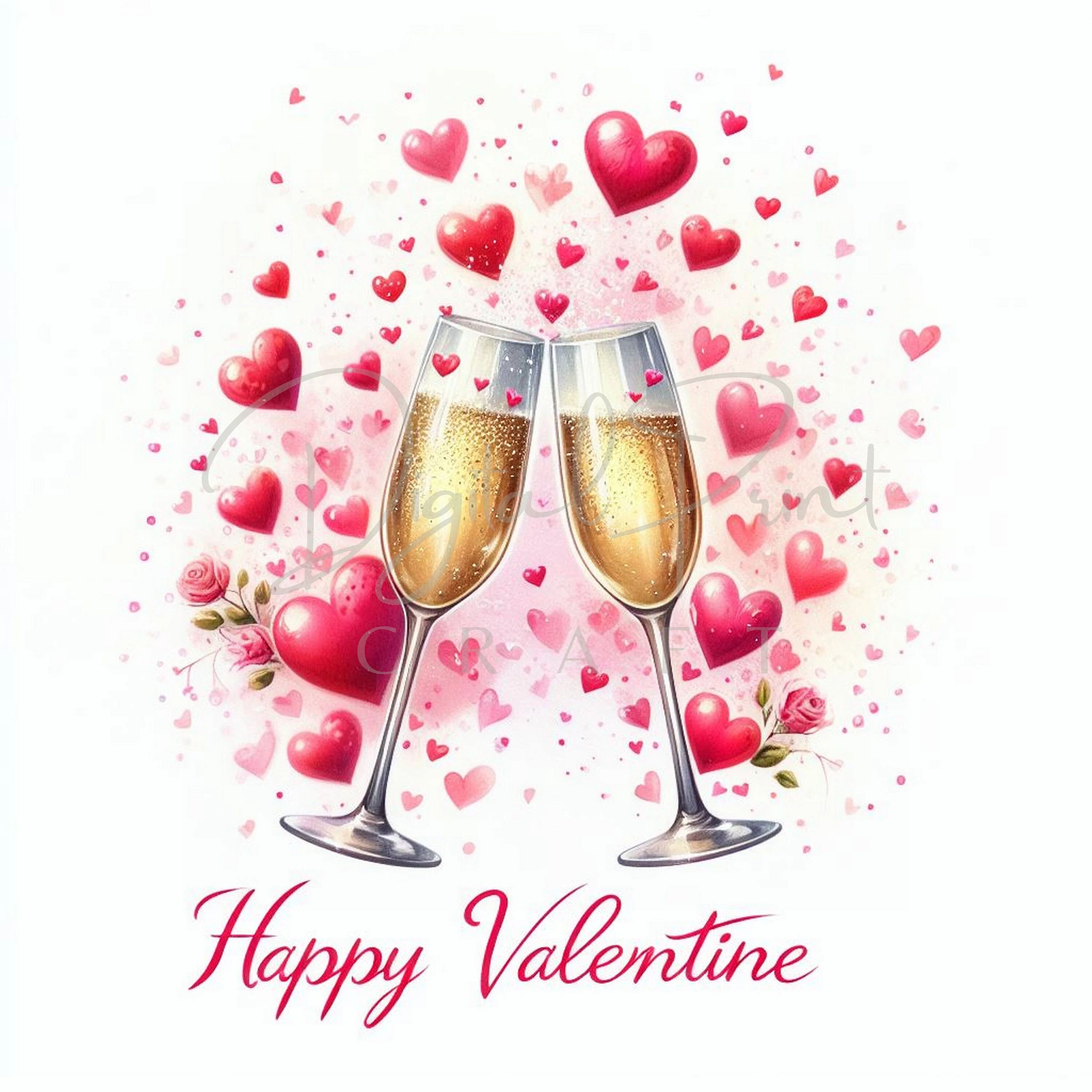 Valentine Champagne Clipart Set, 12 JPG Valentines Day Clipart ...