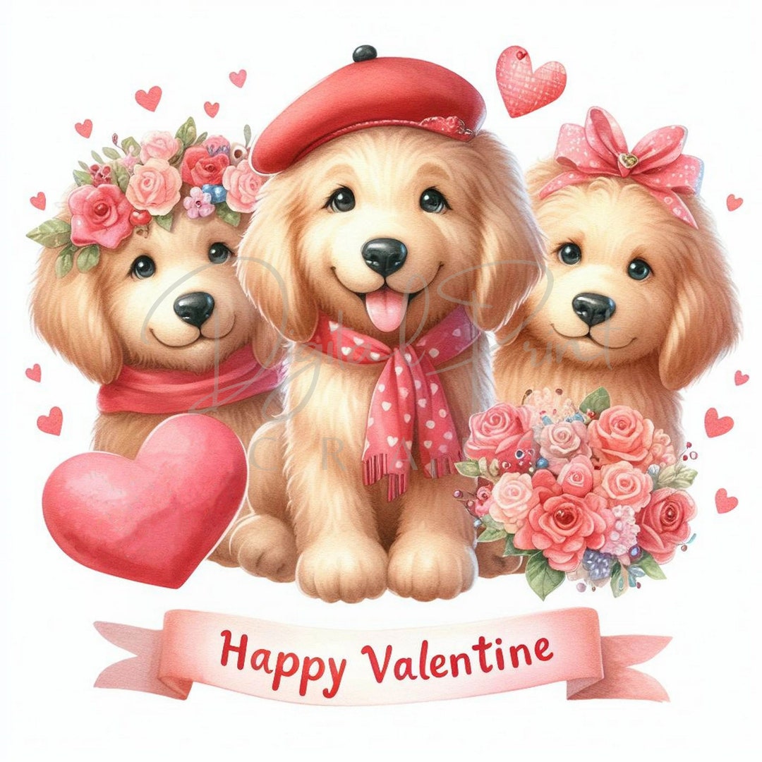Valentine Labradoodle Clipart, 13 JPG Valentines Day Clipart, Valentine ...