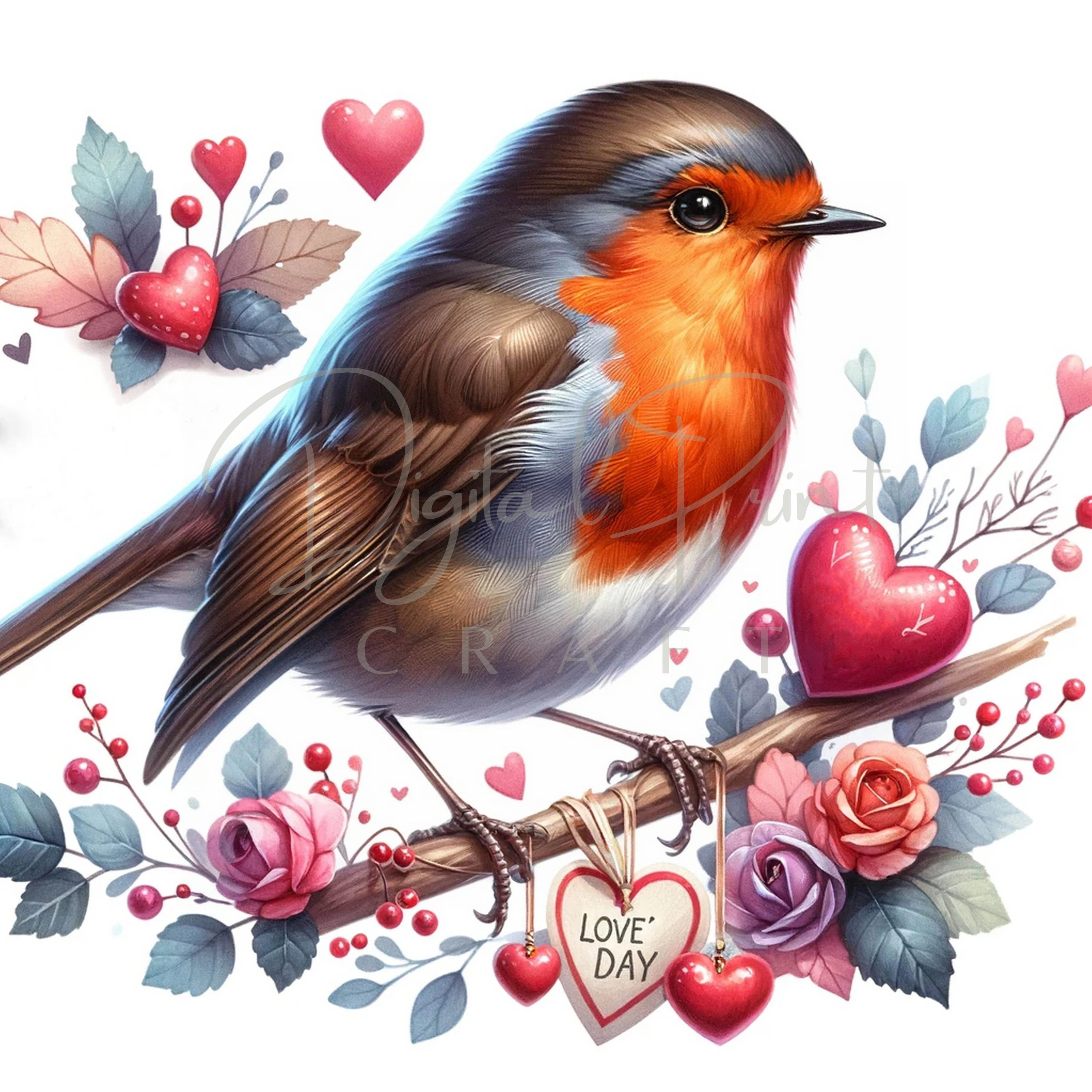 Valentine Robin Clipart, 10 JPG Valentines Day Clipart, Valentines Bird ...