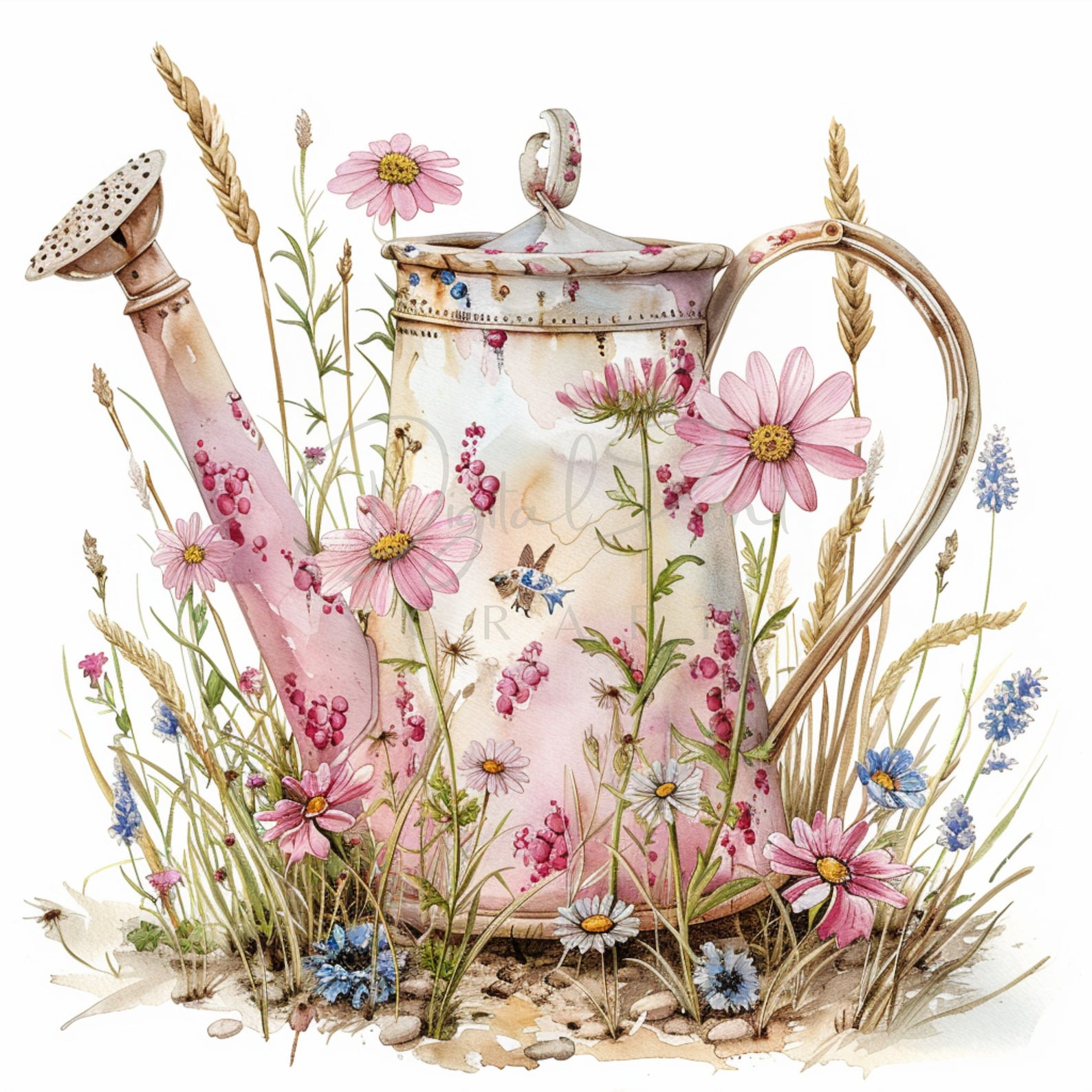Shabby Chic Pink Watering Can, Flower Clipart, 13 High Quality Jpgs ...