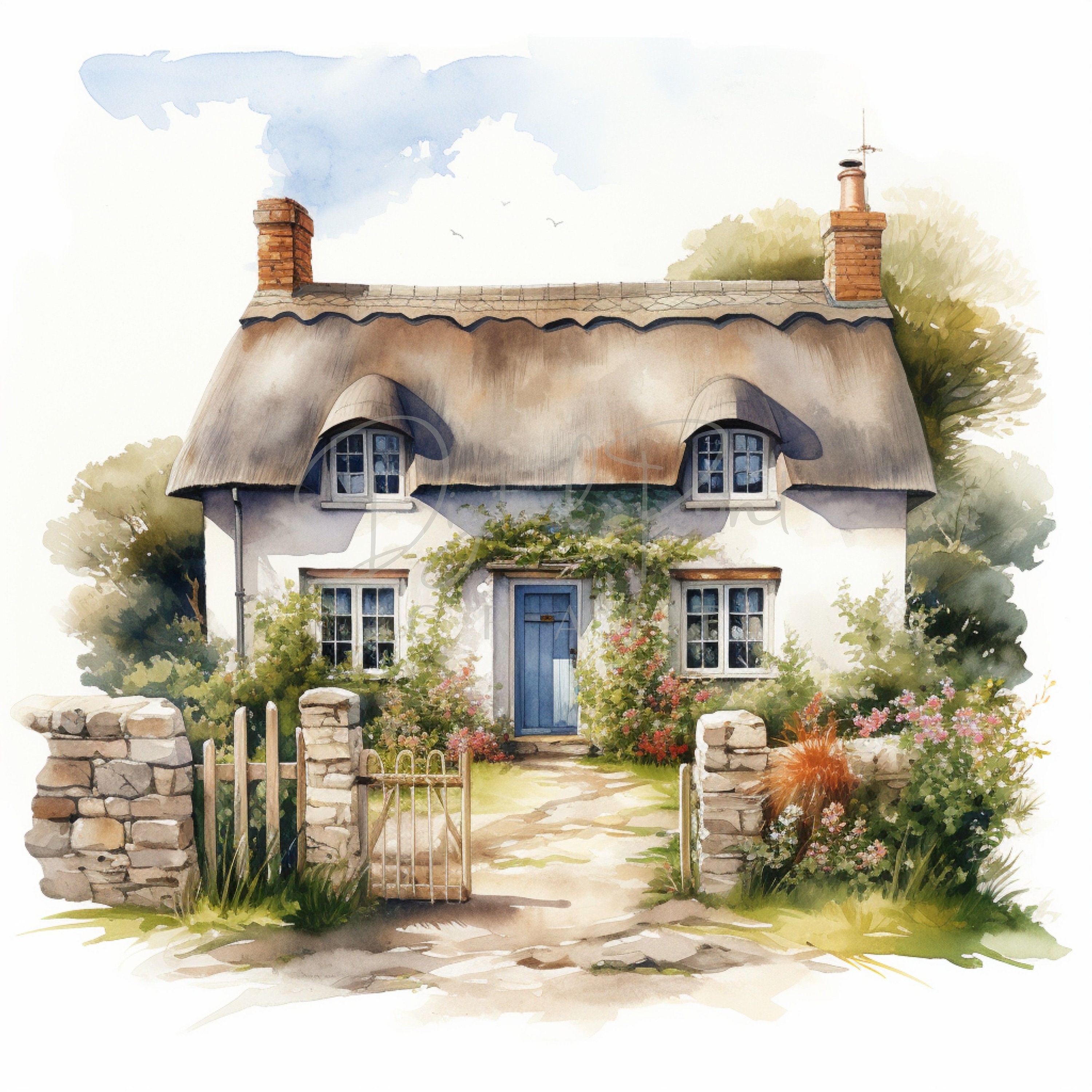 Irish Farmhouse Clipart, Floral House Clipart, 13 High Quality Jpgs ...