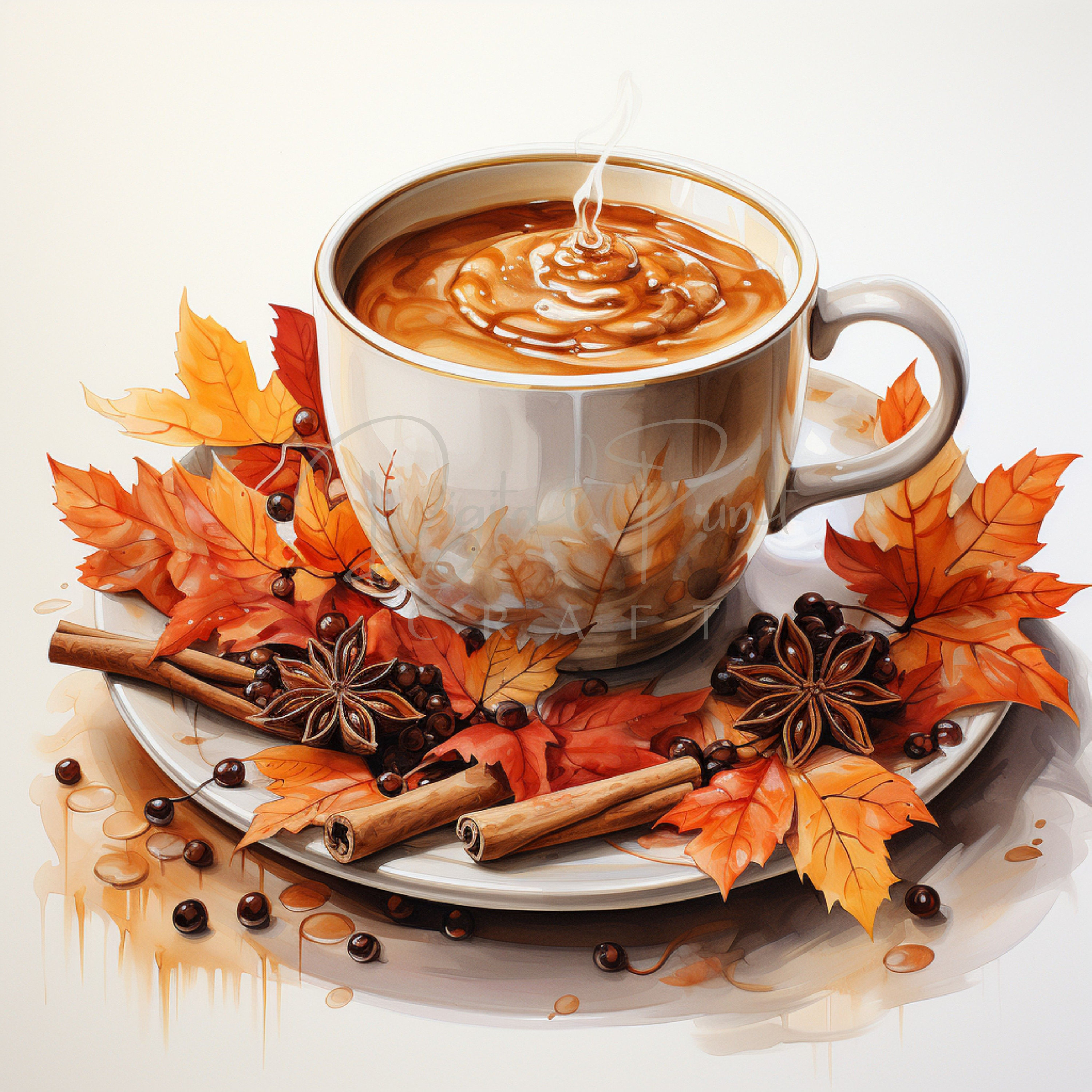 12 Fall Coffe Mug Clipart, Floral Autumn Decoration, Ideal for ...