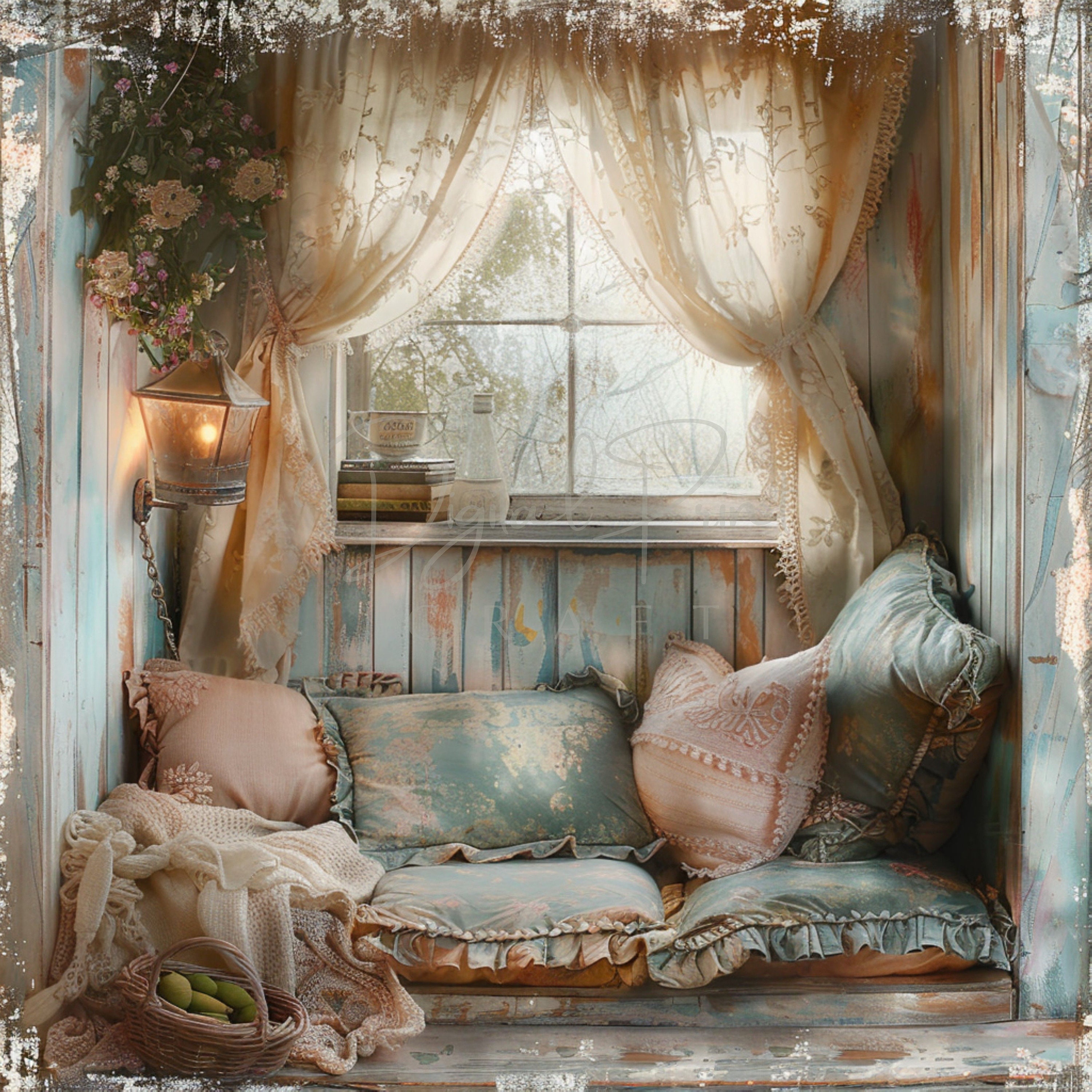 Shabby Chic Home Reading Corner, Room Clipart, 23 High Quality Jpgs ...