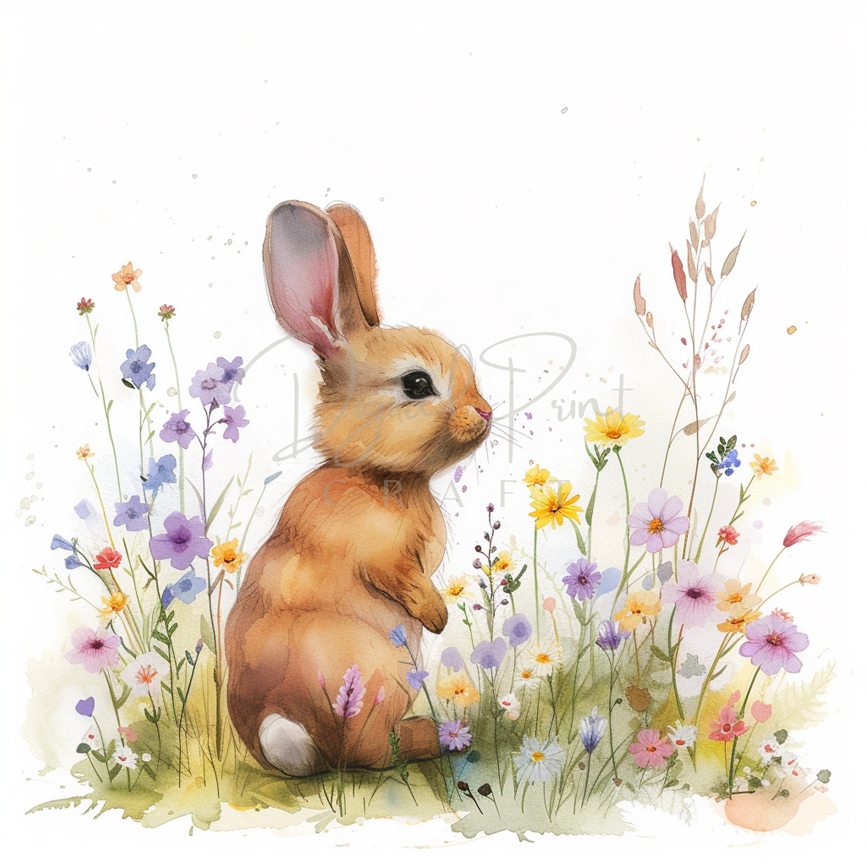 Flower Bunny Floral Spring Clipart, 15 High Quality Jpgs, Bunnies ...