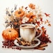 12 Fall Coffe Mug Clipart, Floral Autumn Decoration, Ideal for ...