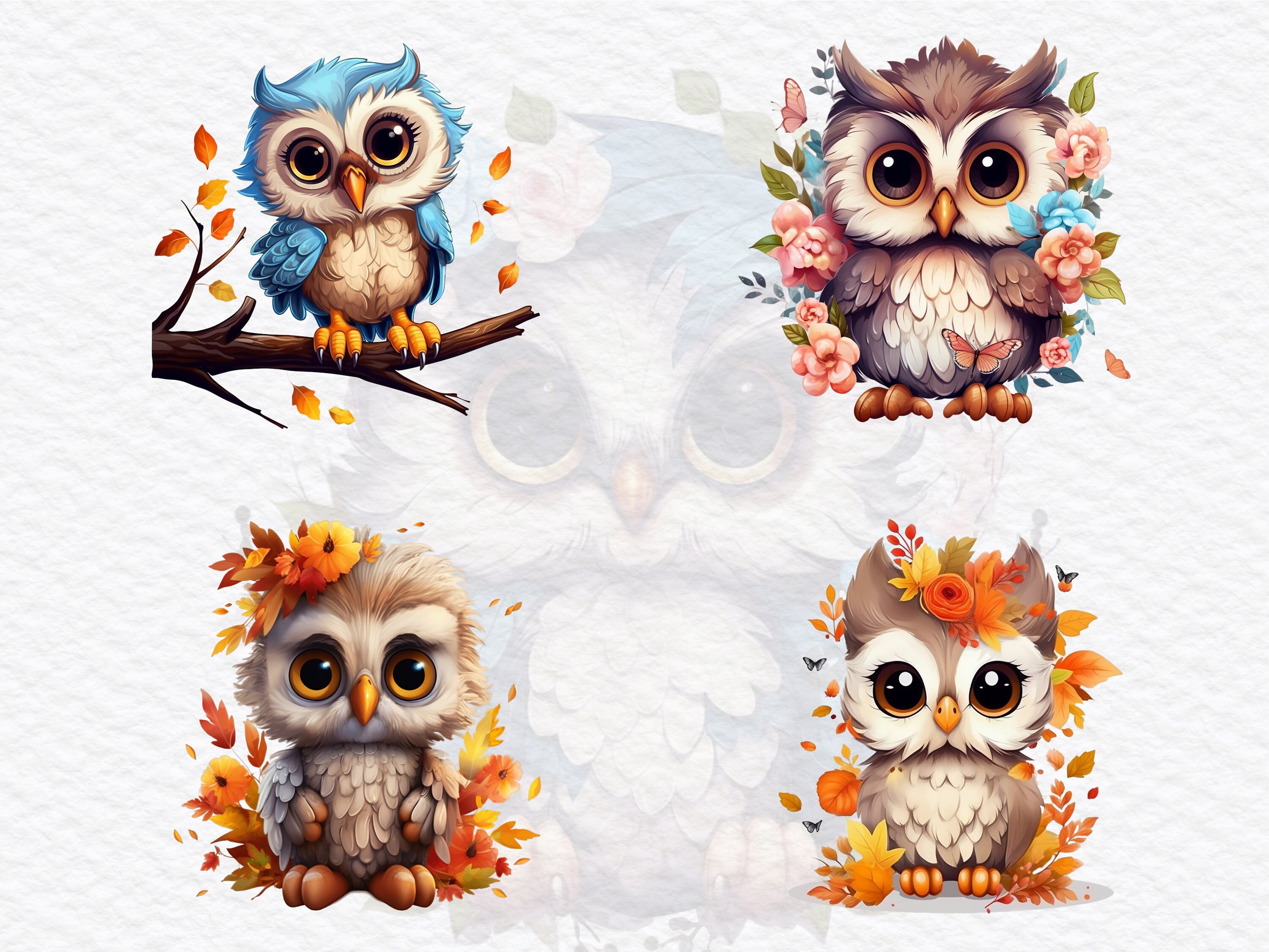 Colorful Cute Owl Clipart PNG Bundle, Watercolor PNG Files for ...