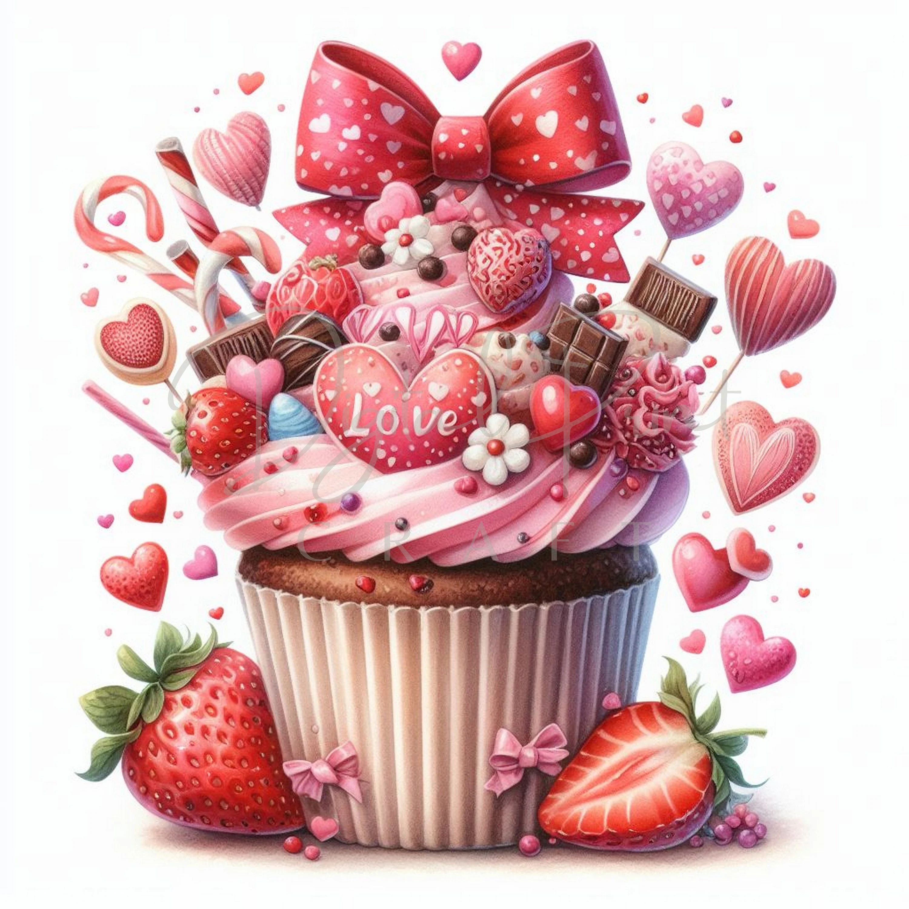 Valentine Love Cupcake Clipart, 15 JPG Valentines Day Clipart, Happy ...