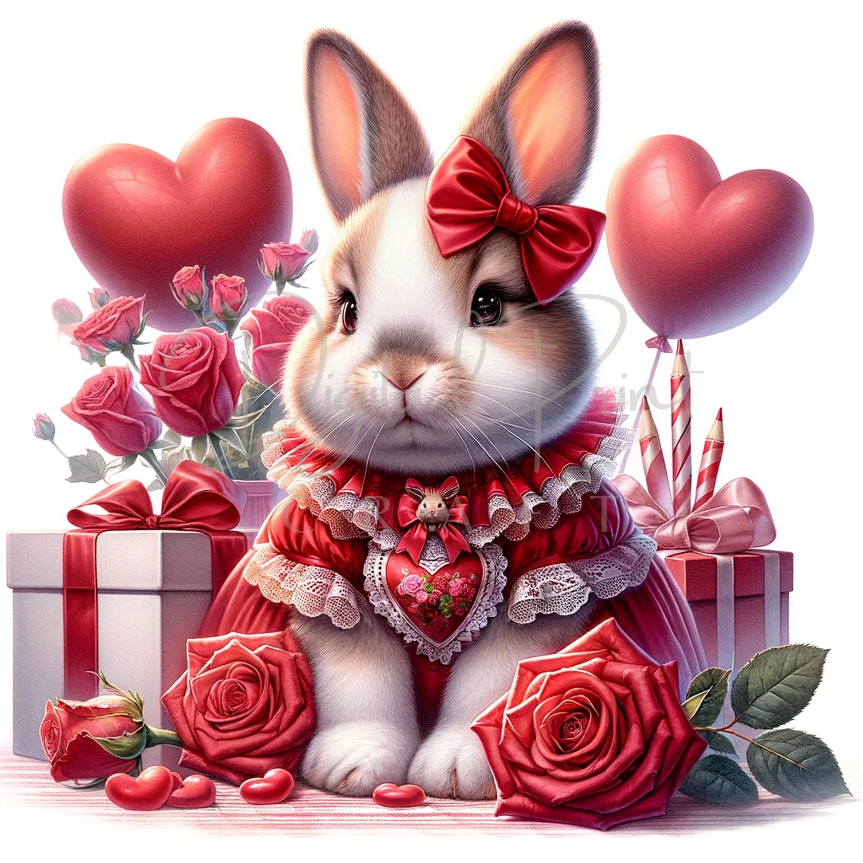 Valentine Rabbit Present, 12 JPG Valentines Day Clipart, Valentine ...