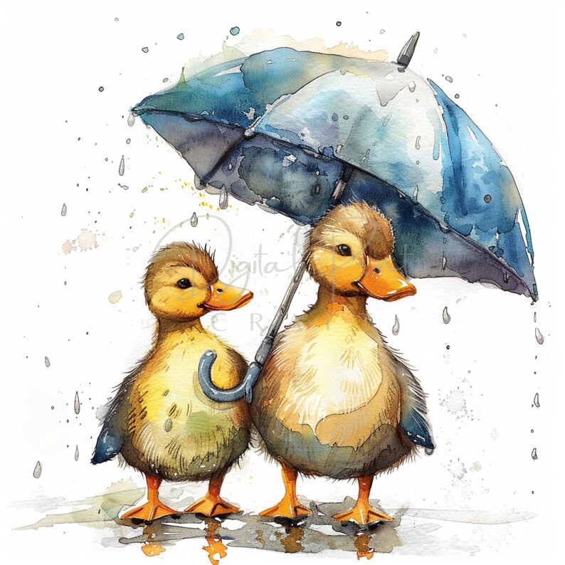Duckling With Umbrella Clipart, Rain Clipart, 19 High Quality Jpgs ...